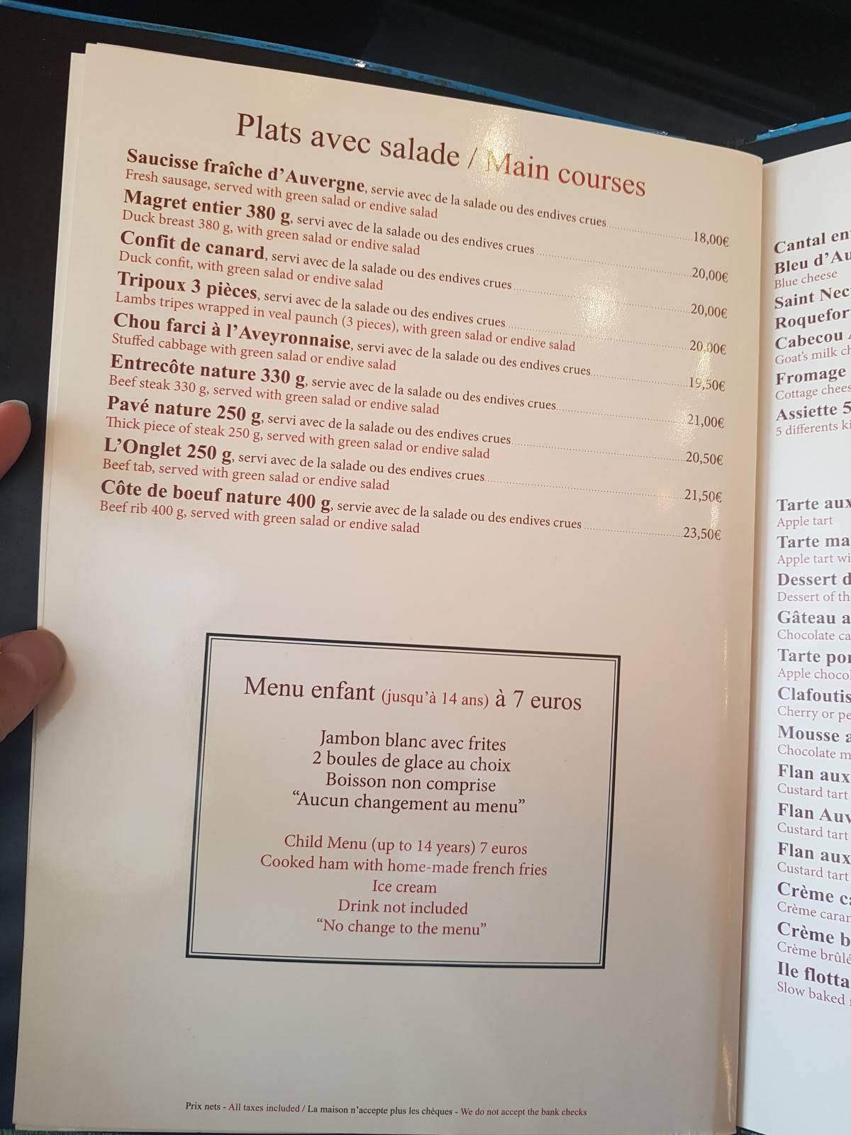 Menu au Restaurant Le Plomb du Cantal, Paris, 3 Rue de la Gaité