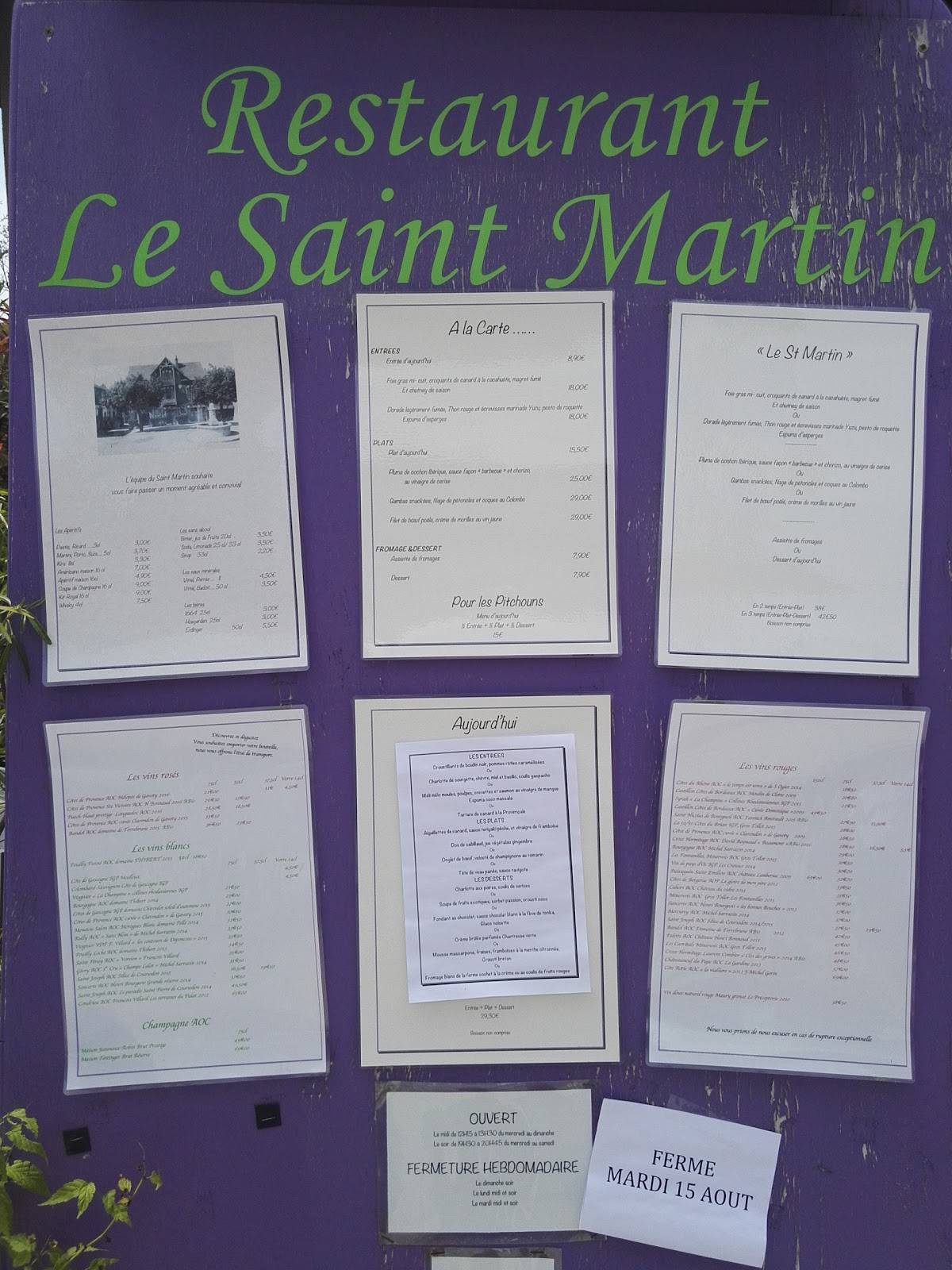 Carta de Restaurant Le Saint Martin, Saint-Martin-d'Uriage