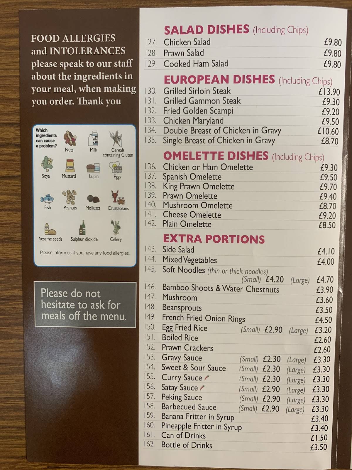 Menu at Lee Palace restaurant, Glasgow