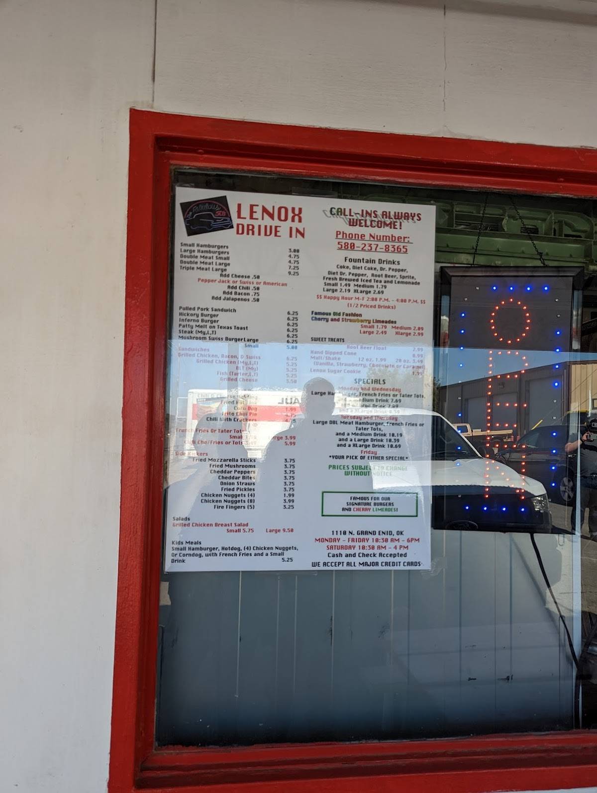 Menu at Lenox Drive In restaurant, Enid