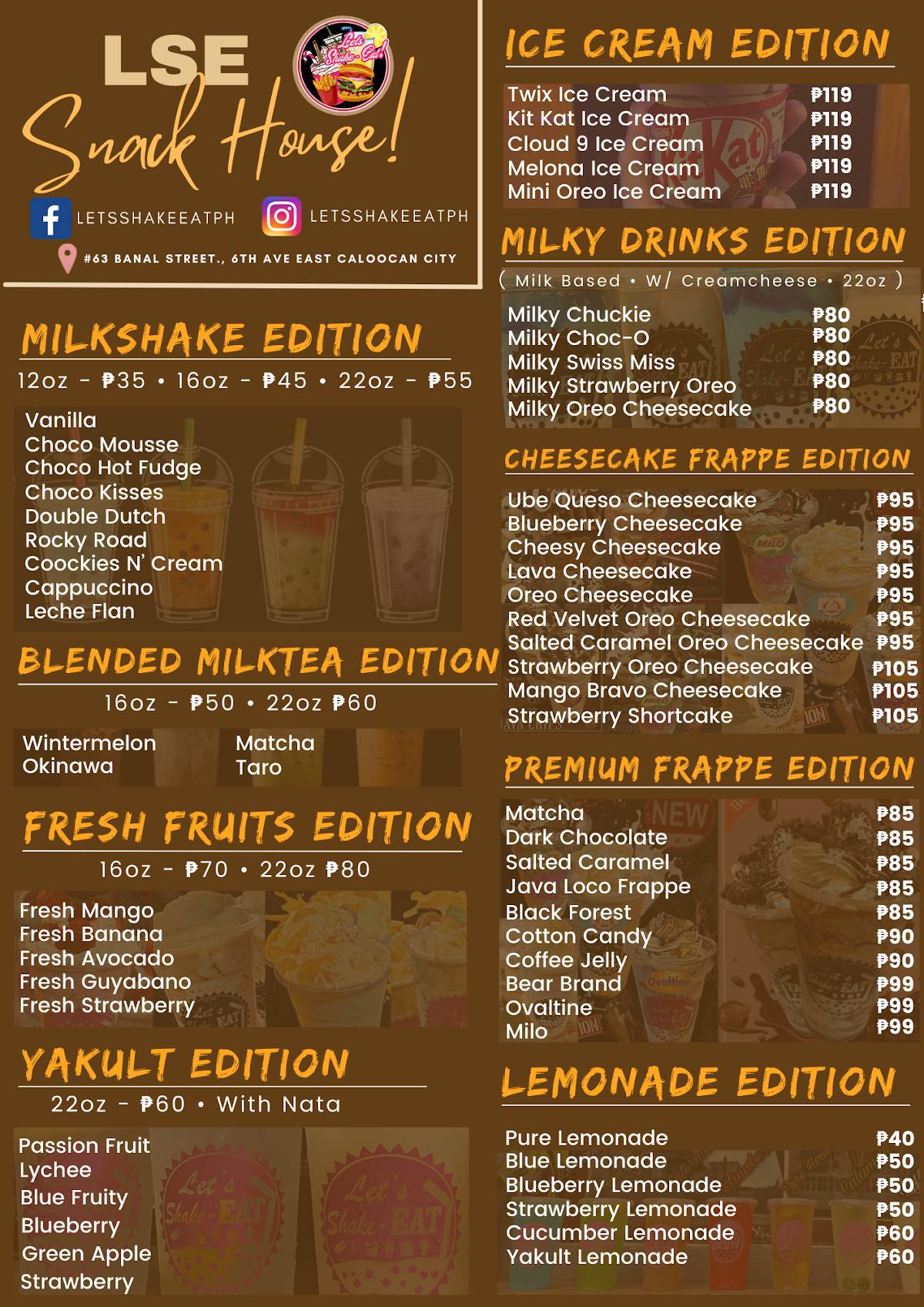 Menu at Let’s Shake Eat restaurant, Caloocan