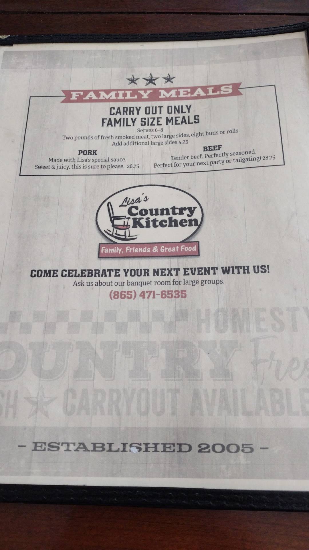Menu at Lisa's Country Kitchen restaurant, Jefferson City