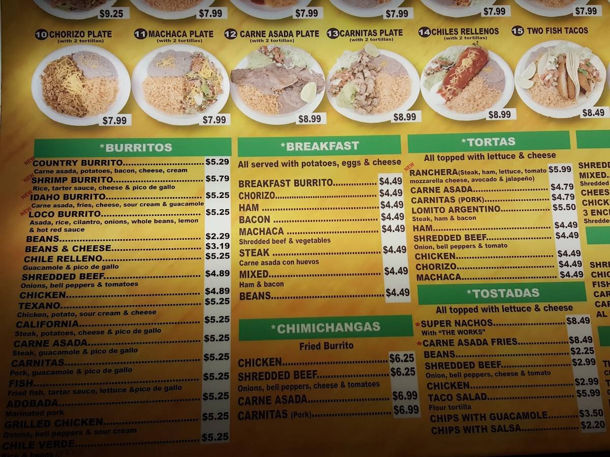 Menu at Los Betos restaurant, Boise, W State St