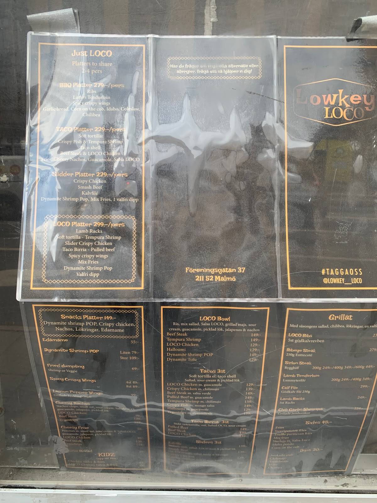 Menu at Lowkey Loco restaurant, Malmö