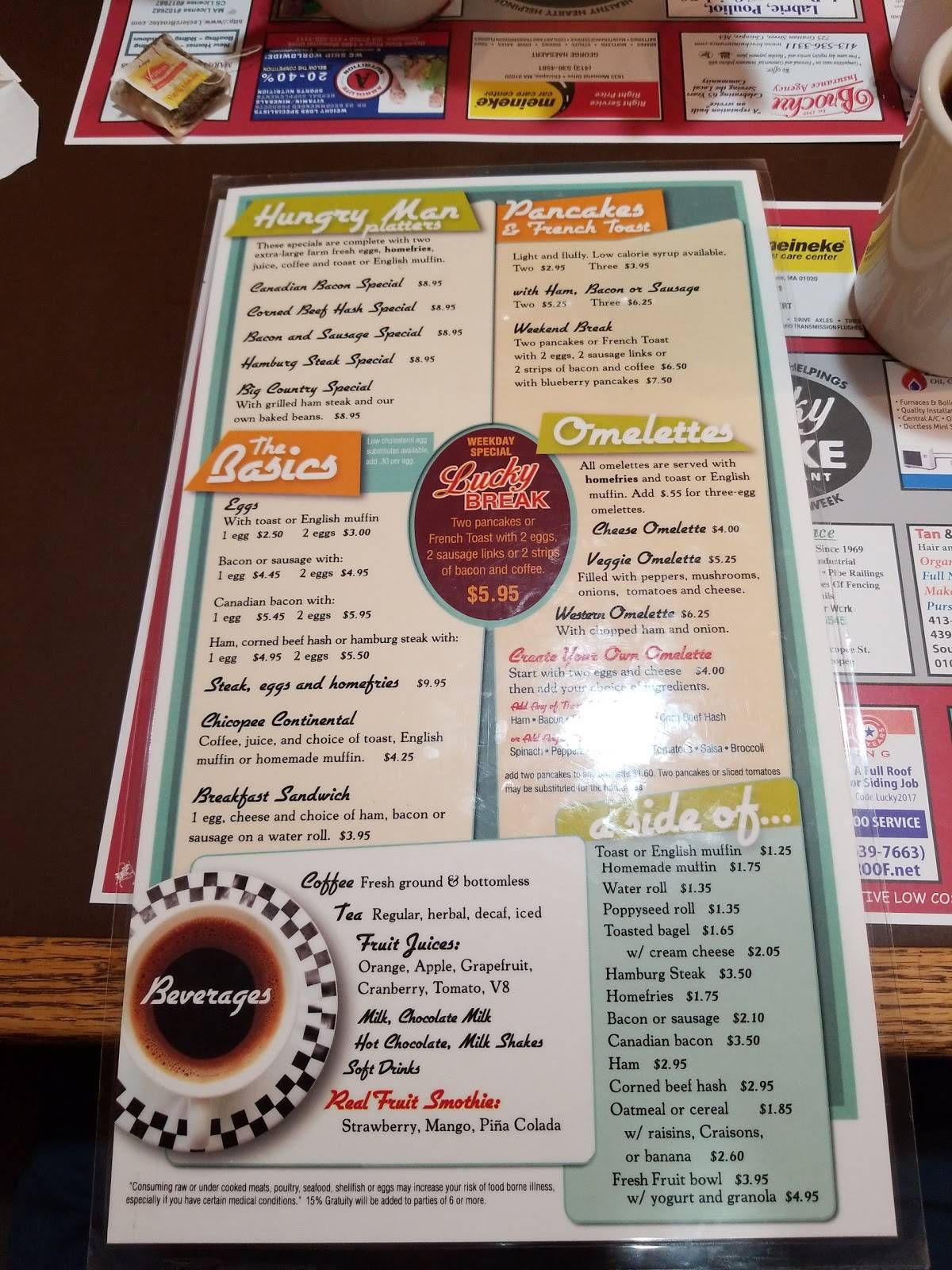 Menu at Lucky Strike Restaurant, Chicopee