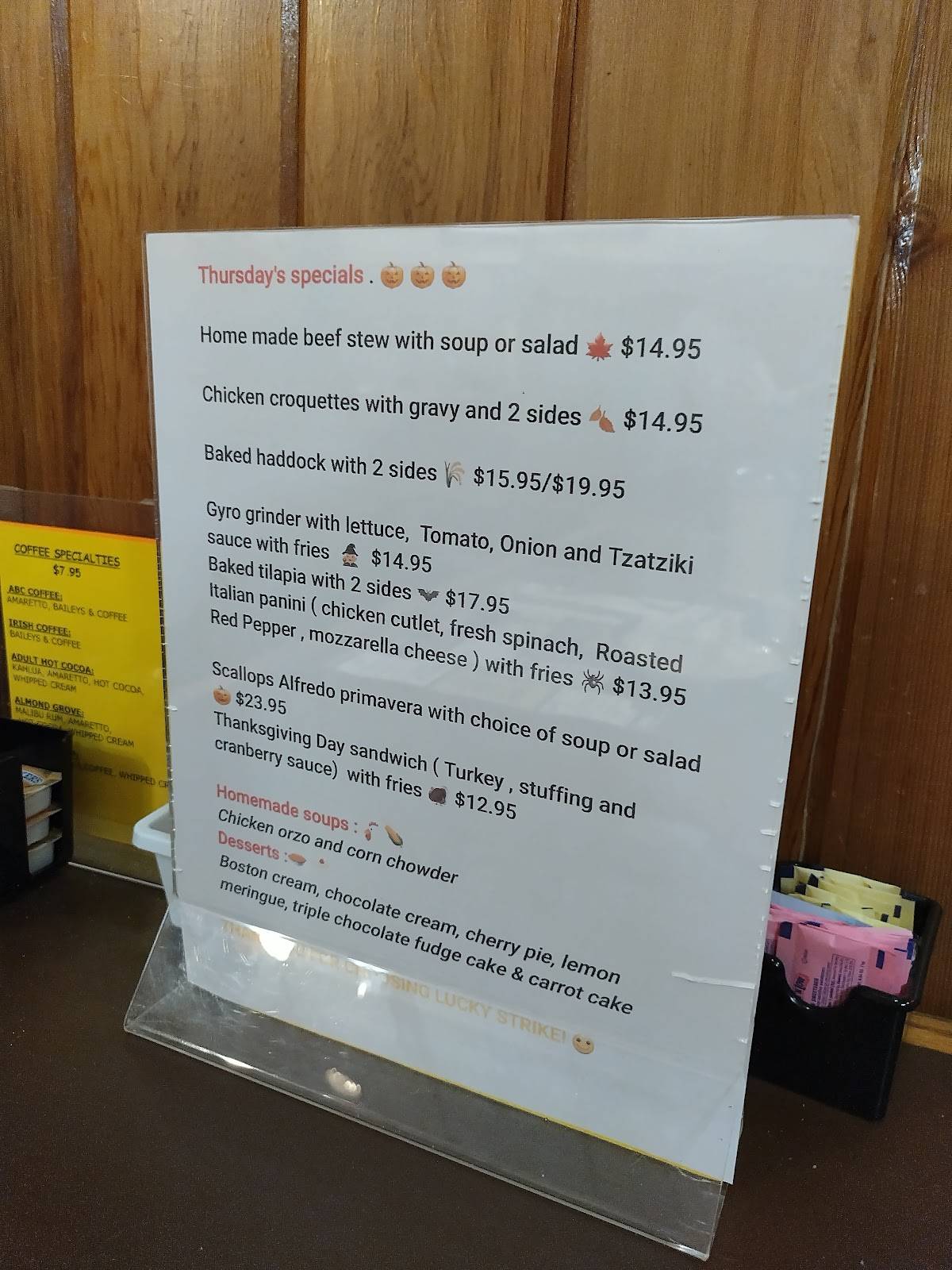 Menu at Lucky Strike Restaurant, Chicopee