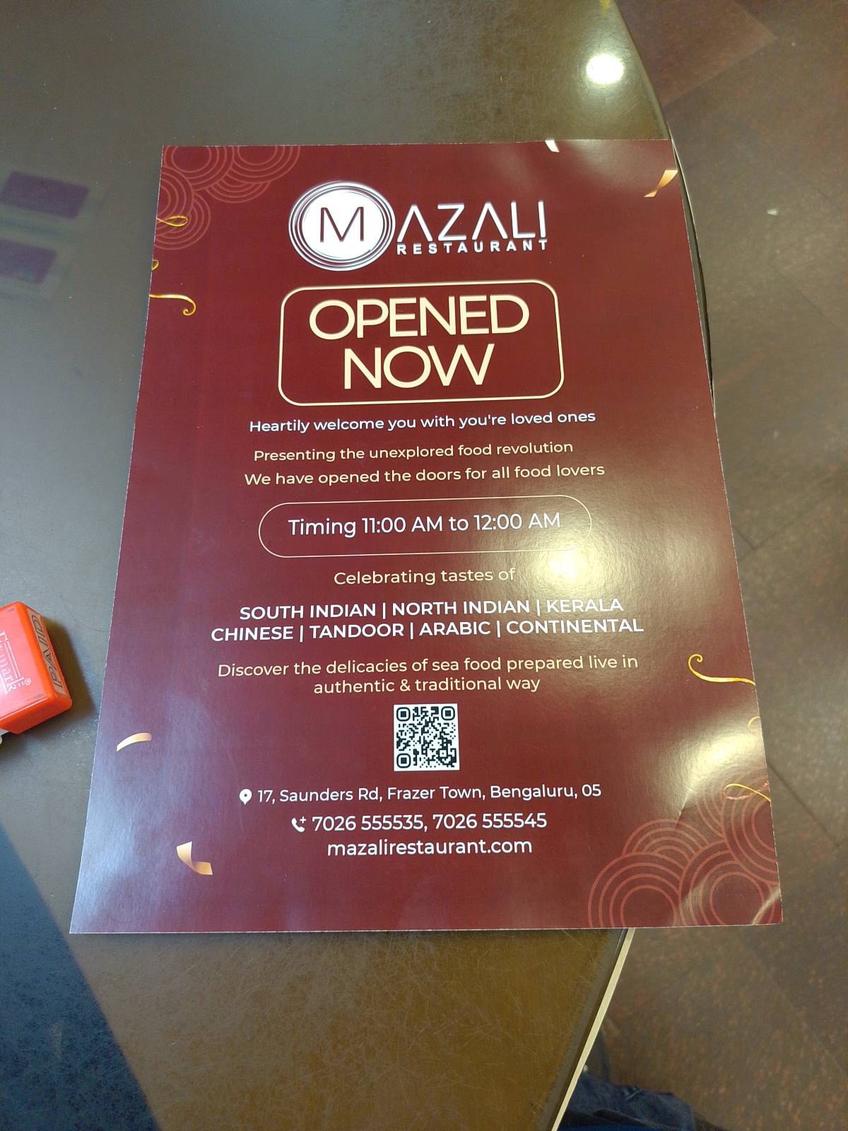 Menu at MAZALI RESTAURANT, Bengaluru