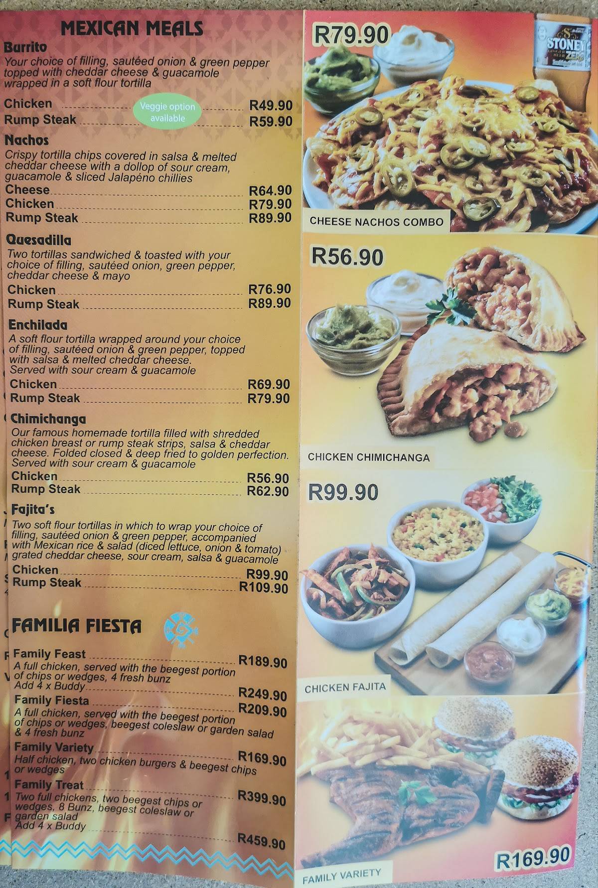 Menu au MOCHACHOS CHICKEN FIESTA restaurant, Vanderbijlpark