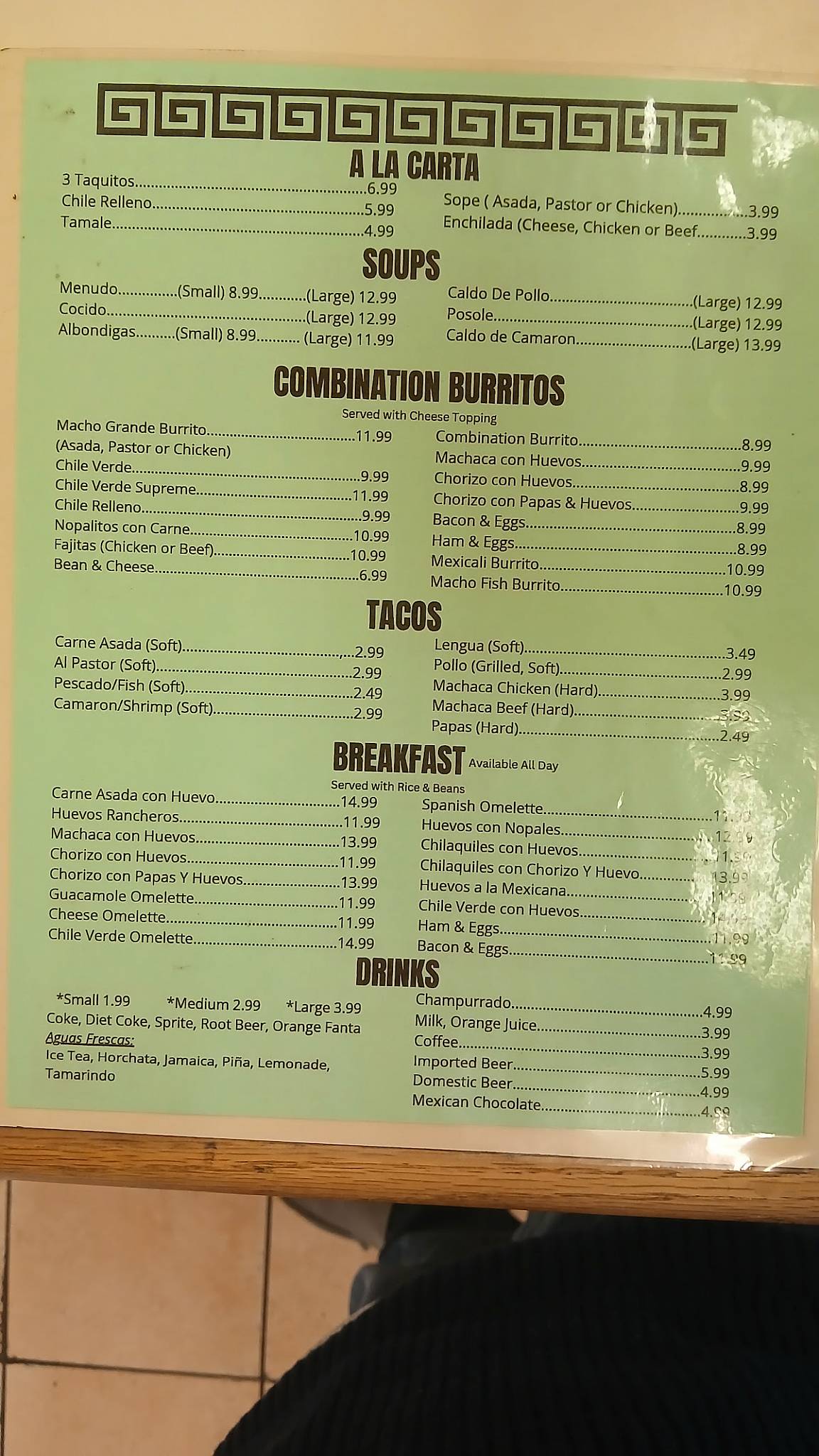 Menu at Macho Cafe Mexican Food, San Gabriel