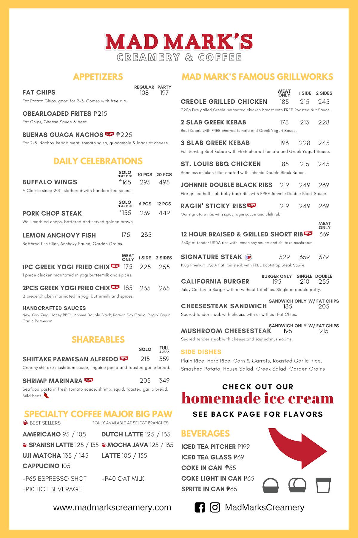 Menu at Mad Mark's Creamery Pioneer Center Pasig City restaurant, Pasig ...