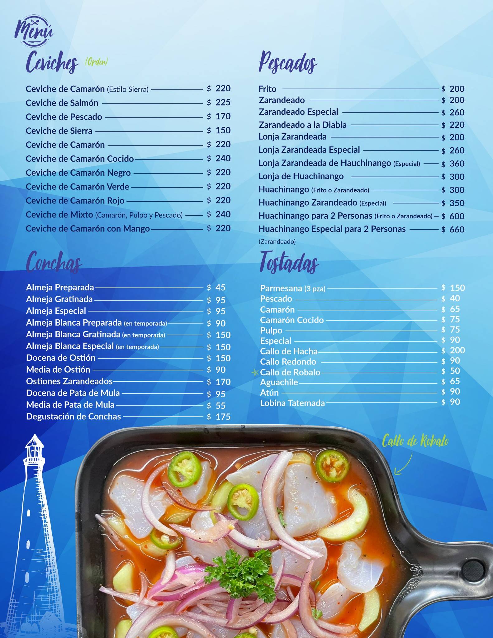 Carta del restaurante Mariscos Mazatlán, Tijuana, P.º del Río 6642