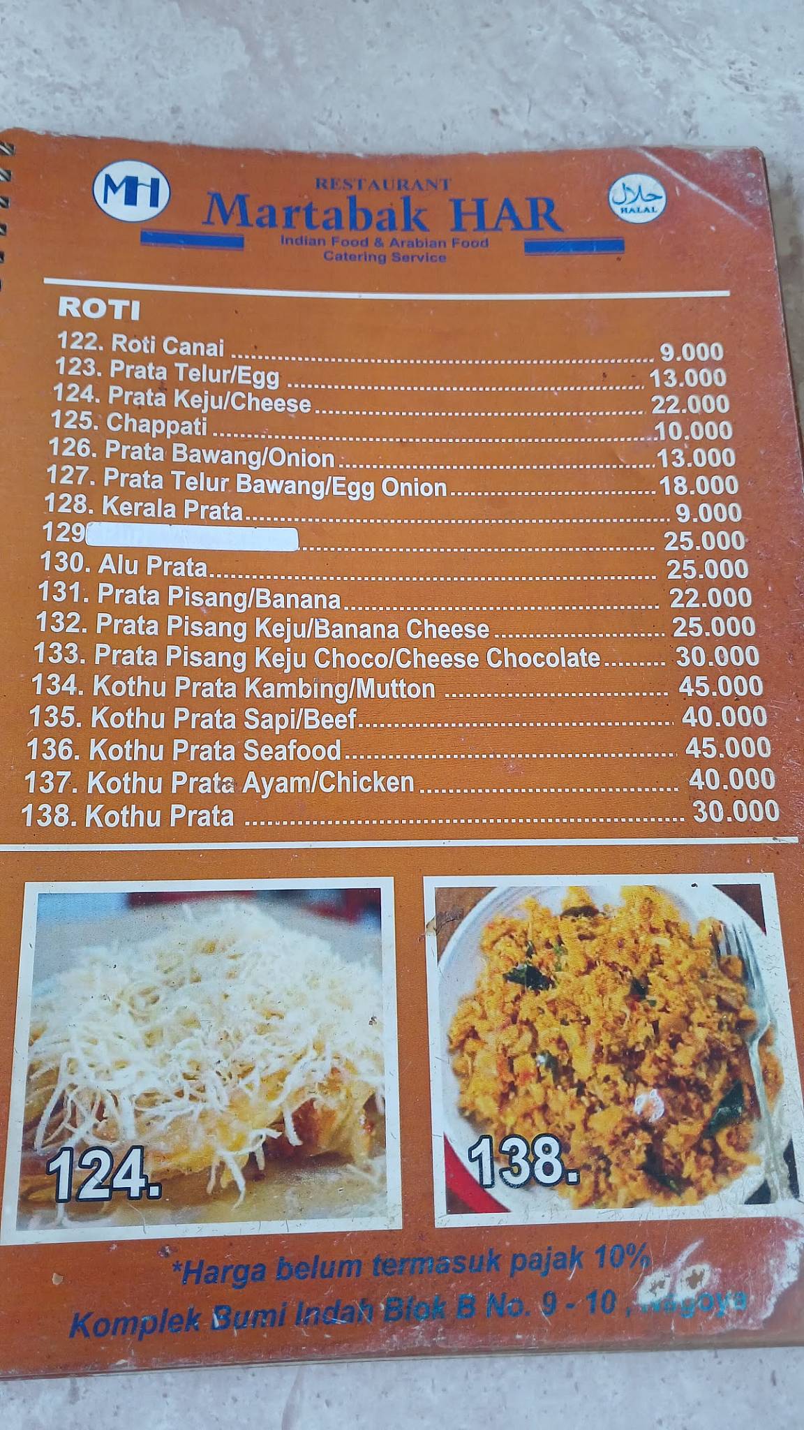 Menu at Restaurant Martabak Har, Batam, Komplek Bumi Indah