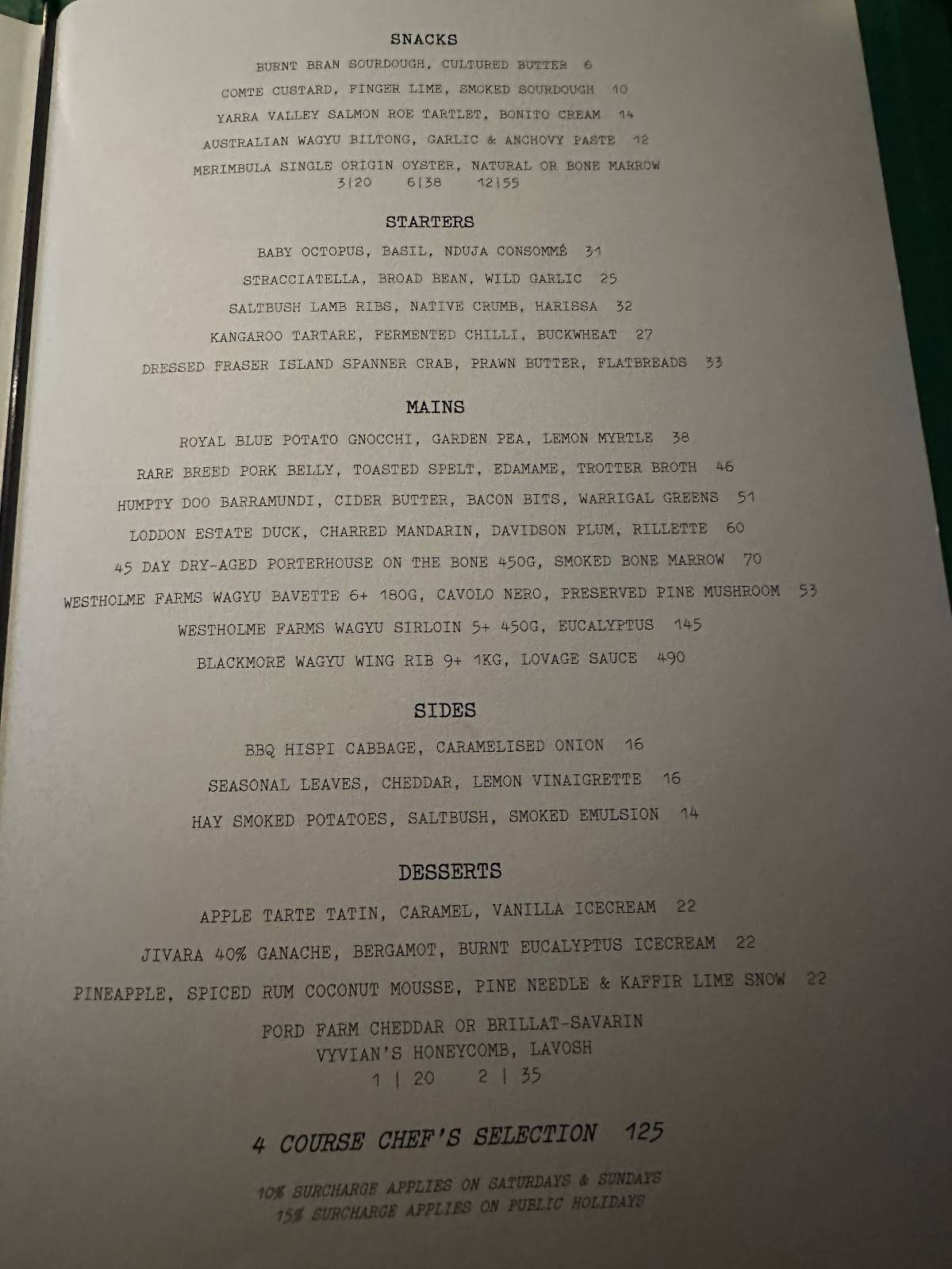 Menu at Matilda 159 Domain restaurant, South Yarra
