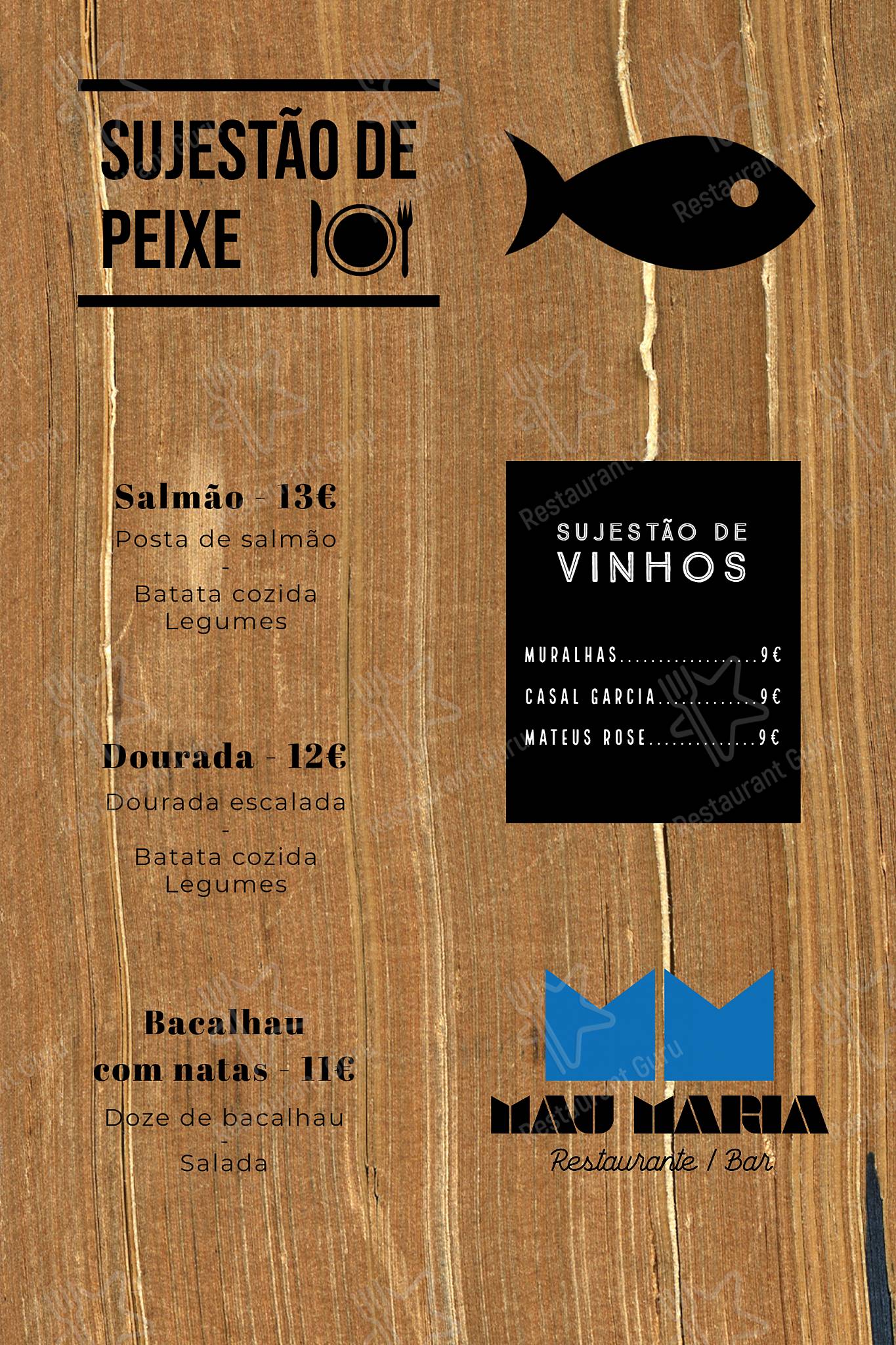 Menu em Mau Maria restaurante, Oliveira do Bairro
