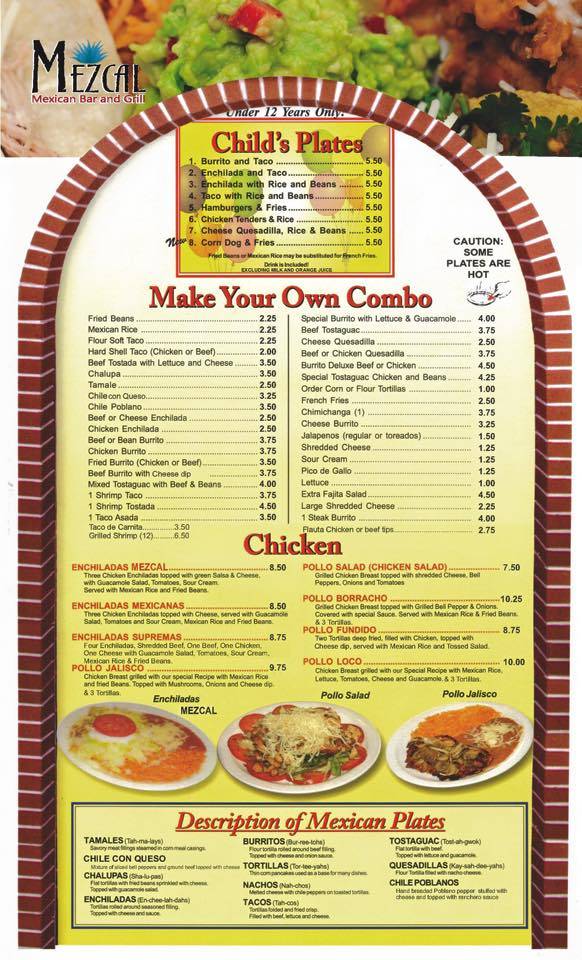 Menu at Mezcal Mexican Bar and Grill, DeWitt, 709 6th Ave