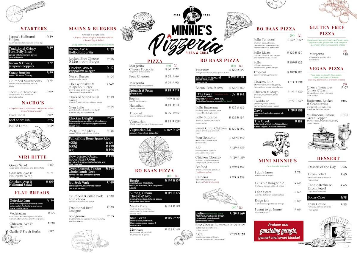 Menu at Minnie's Pizzeria - Baysvillage, Bloemfontein