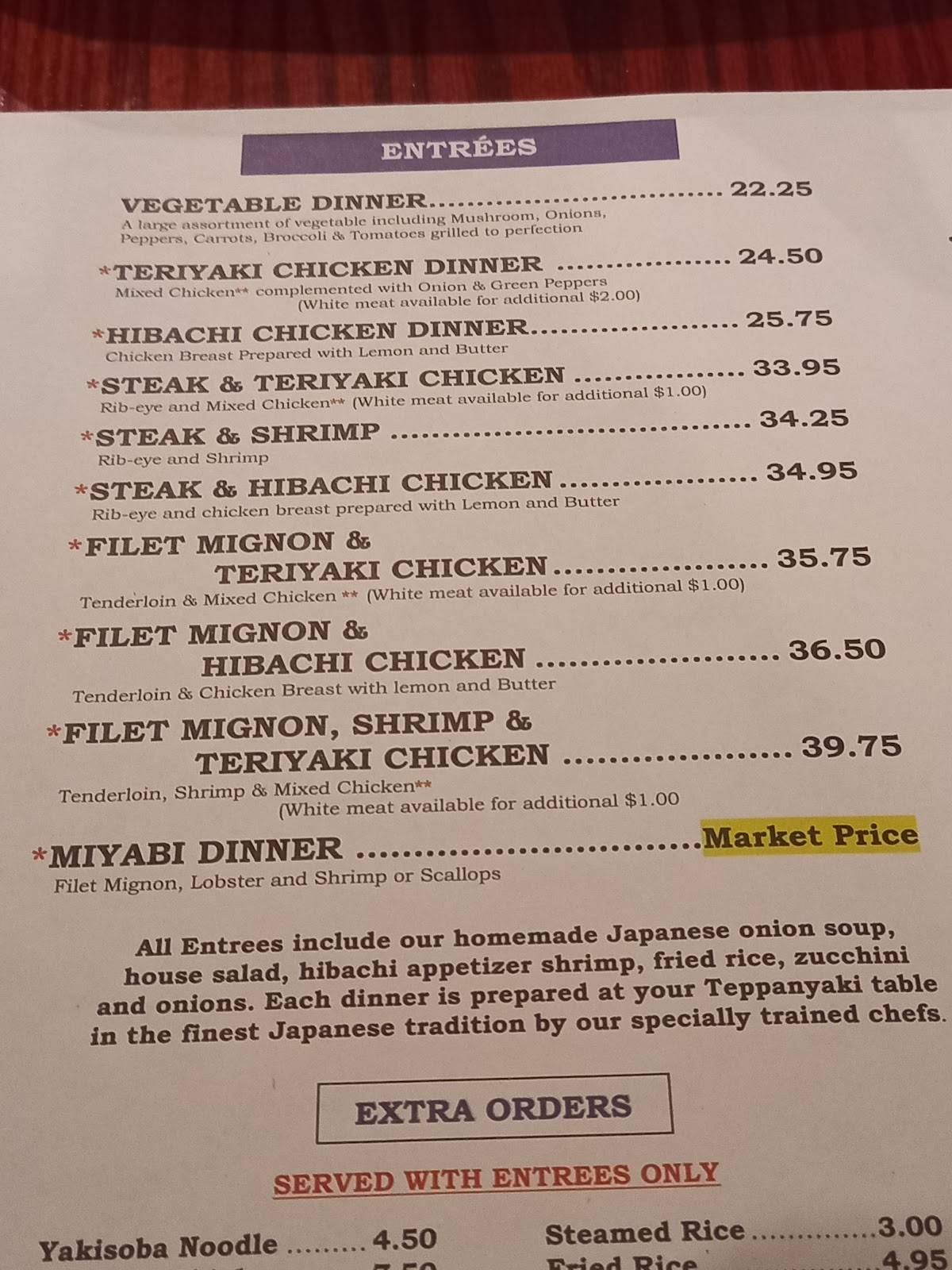 Menu at Miyabi Japanese Restaurant, Myrtle Beach