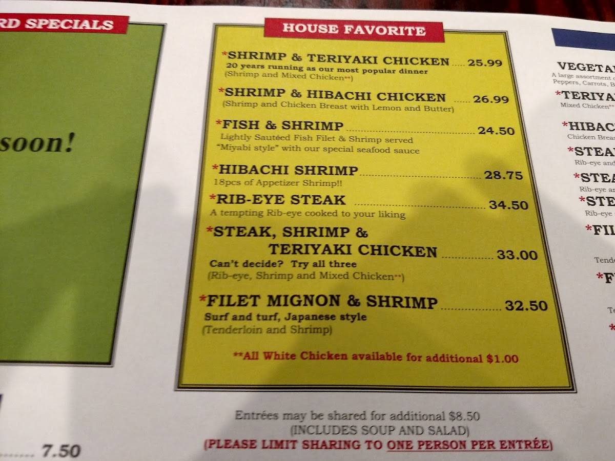 Menu at Miyabi Japanese Restaurant, Myrtle Beach