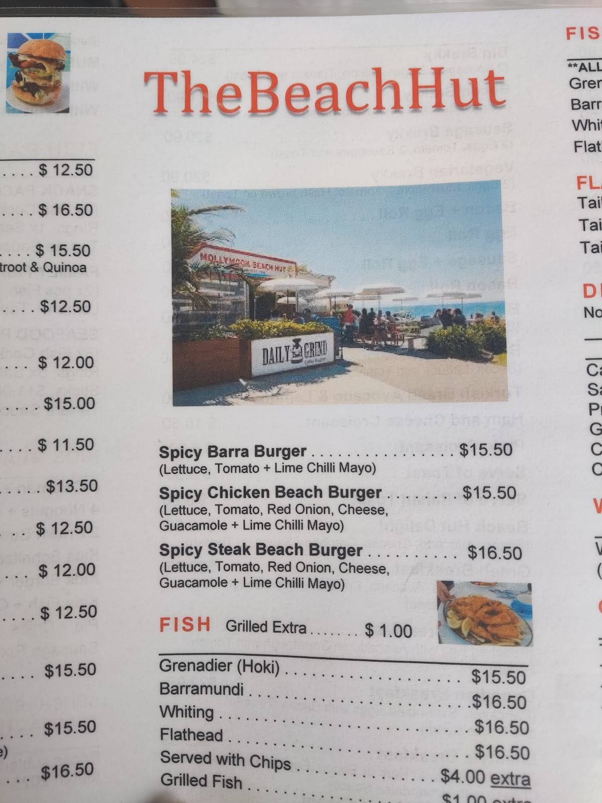 Menu at Mollymook Beach Hut Cafe, Mollymook