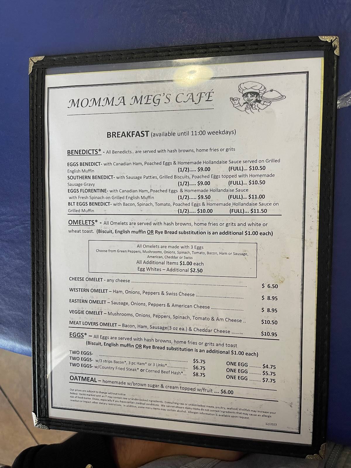 Menu at Momma Meg's Cafe, Micco, US-1 Suite 7