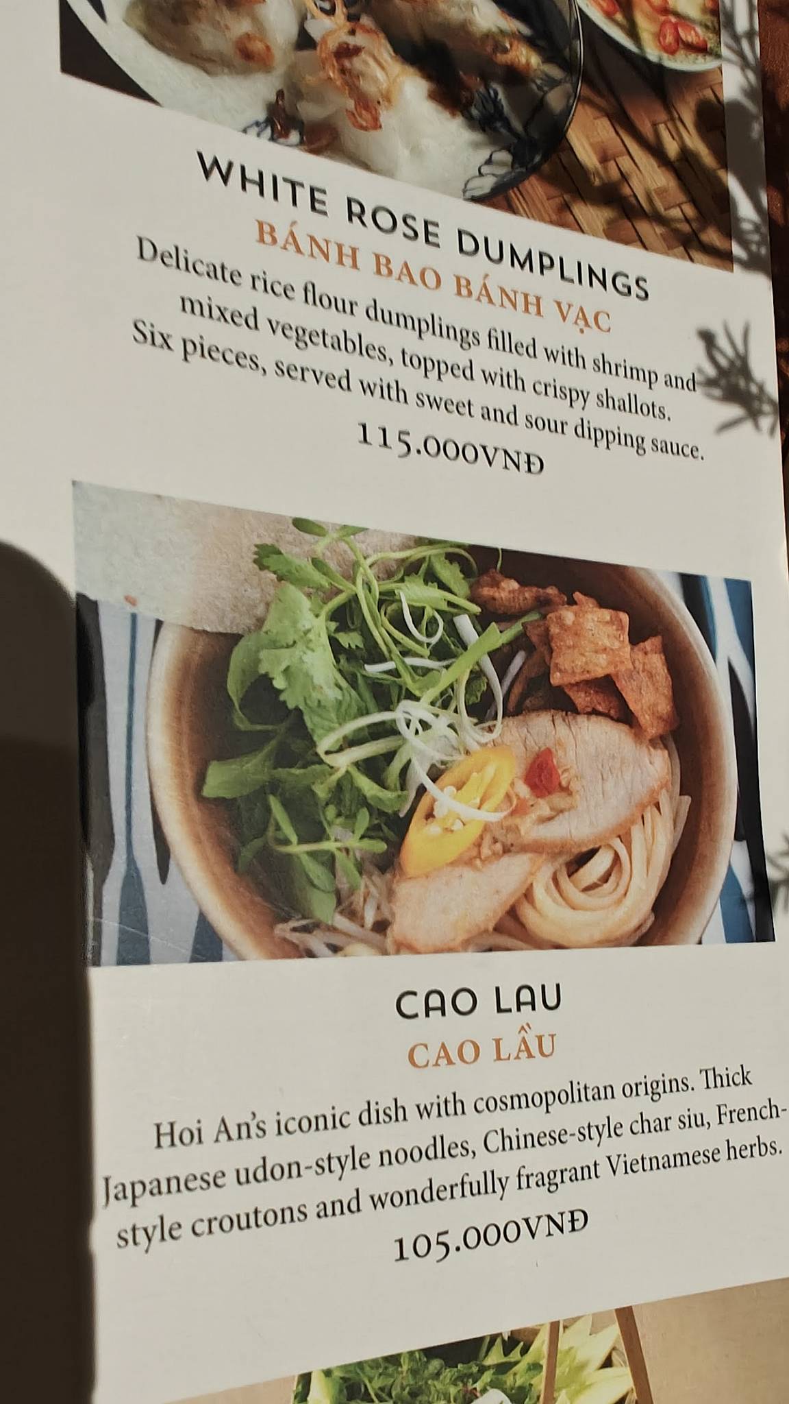Menu at Morning Glory Signature restaurant, Hoi An