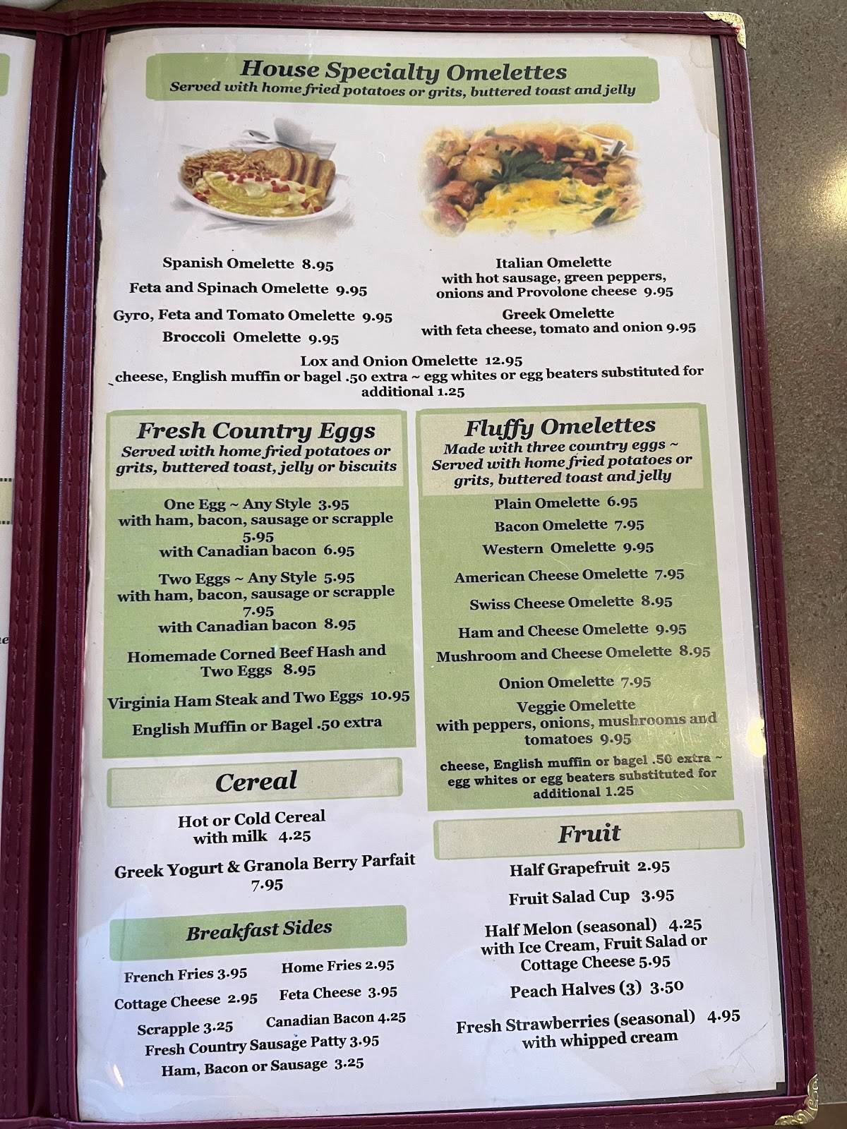 Menu at Mountain View Diner restaurant, Charles Town