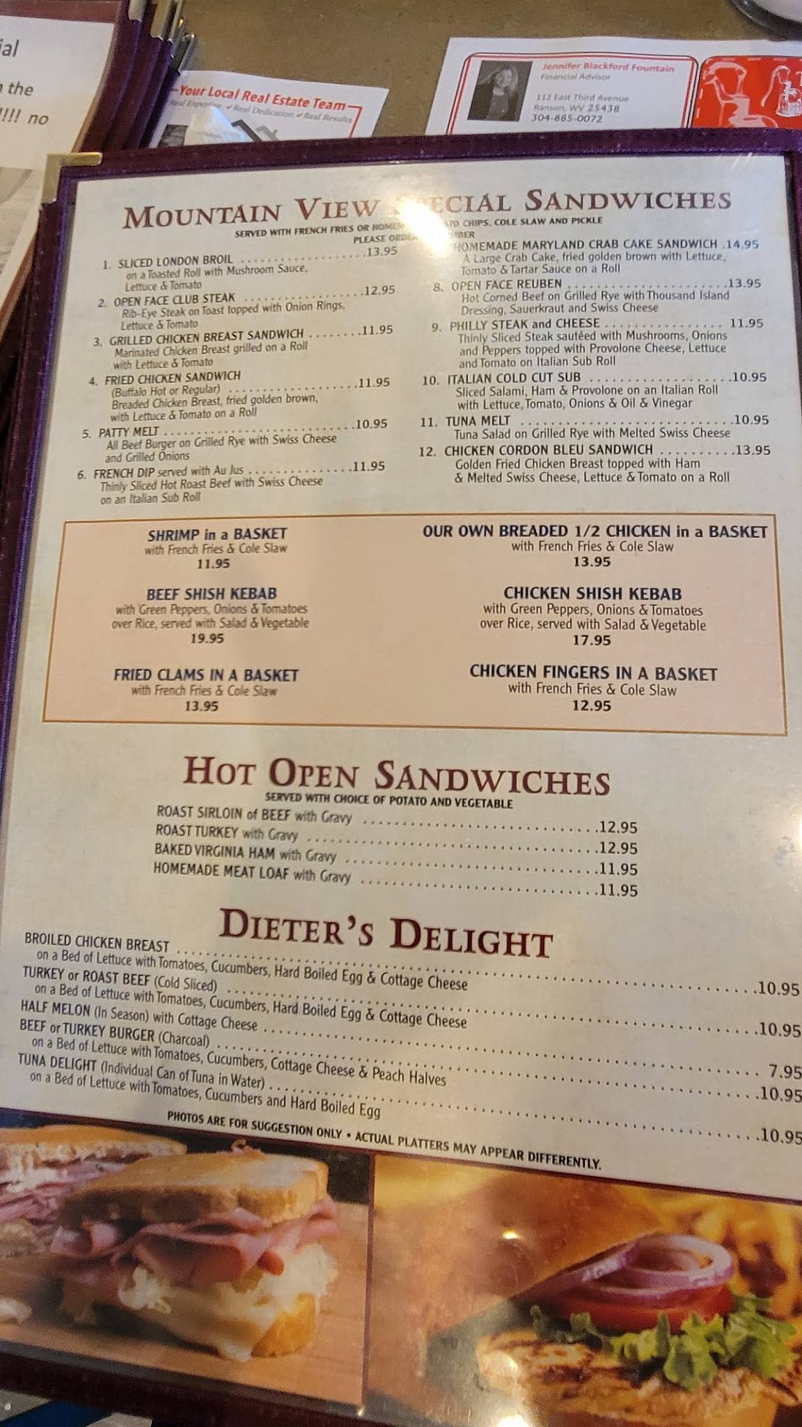 Menu at Mountain View Diner restaurant, Charles Town