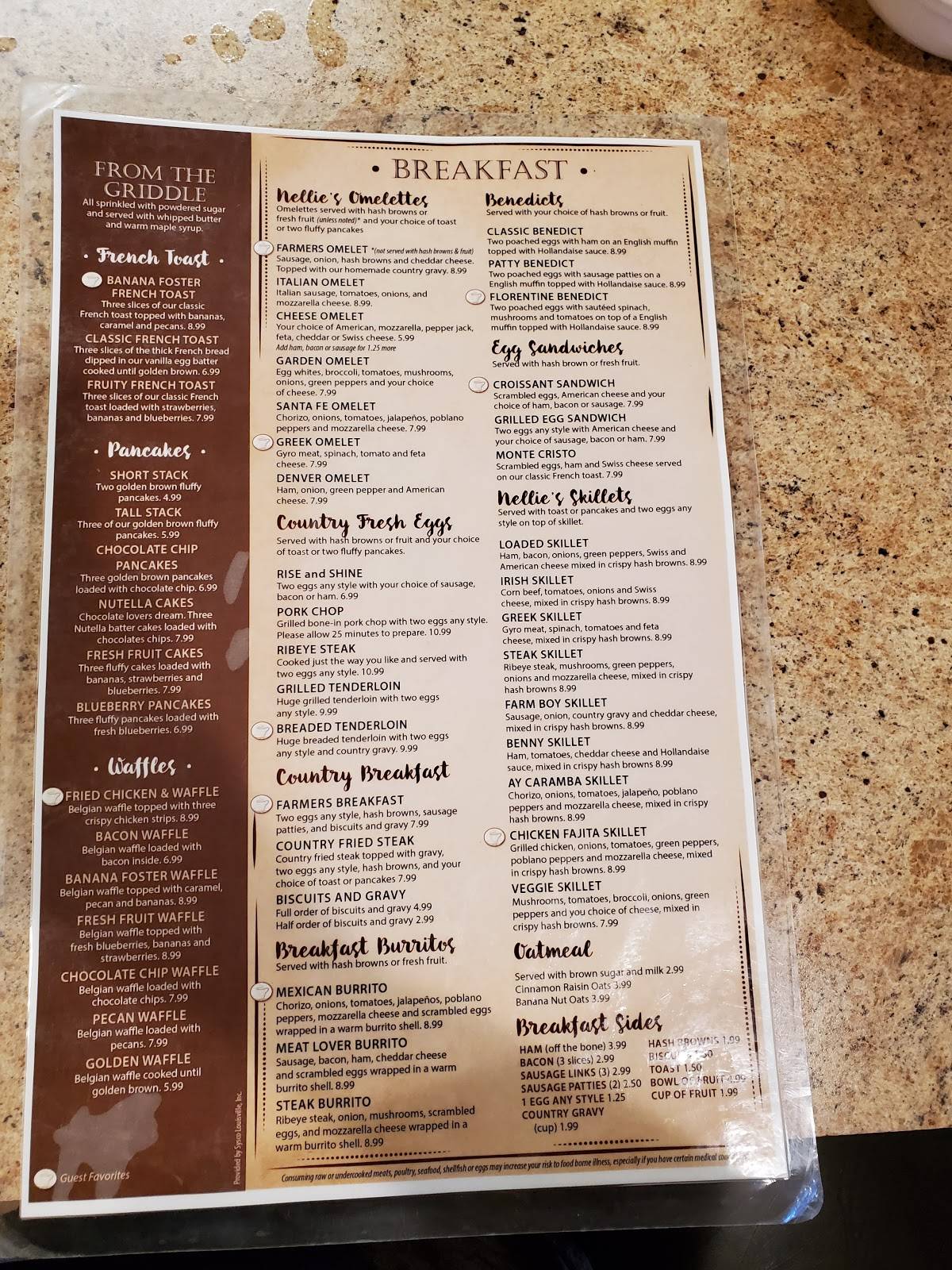 Menu at Nellie's Restaurant, Newburgh