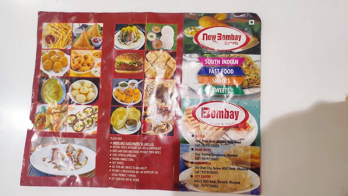 Menu at New Bombay Sweets, Dhanbad