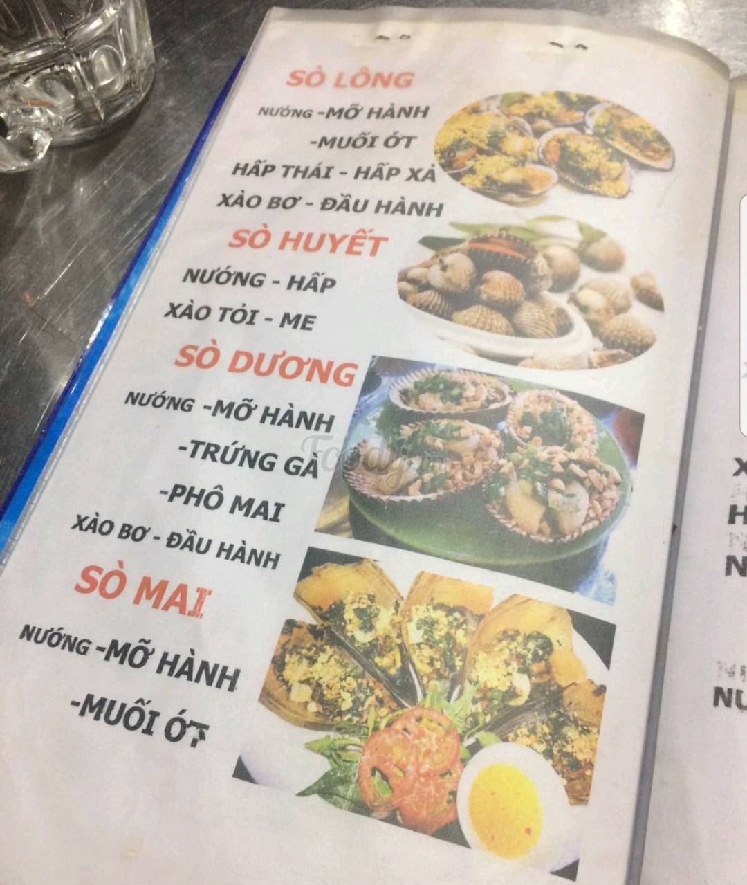 Menu at Ốc Châu restaurant, Ho Chi Minh City, 159 Ngô Thị Thu Minh