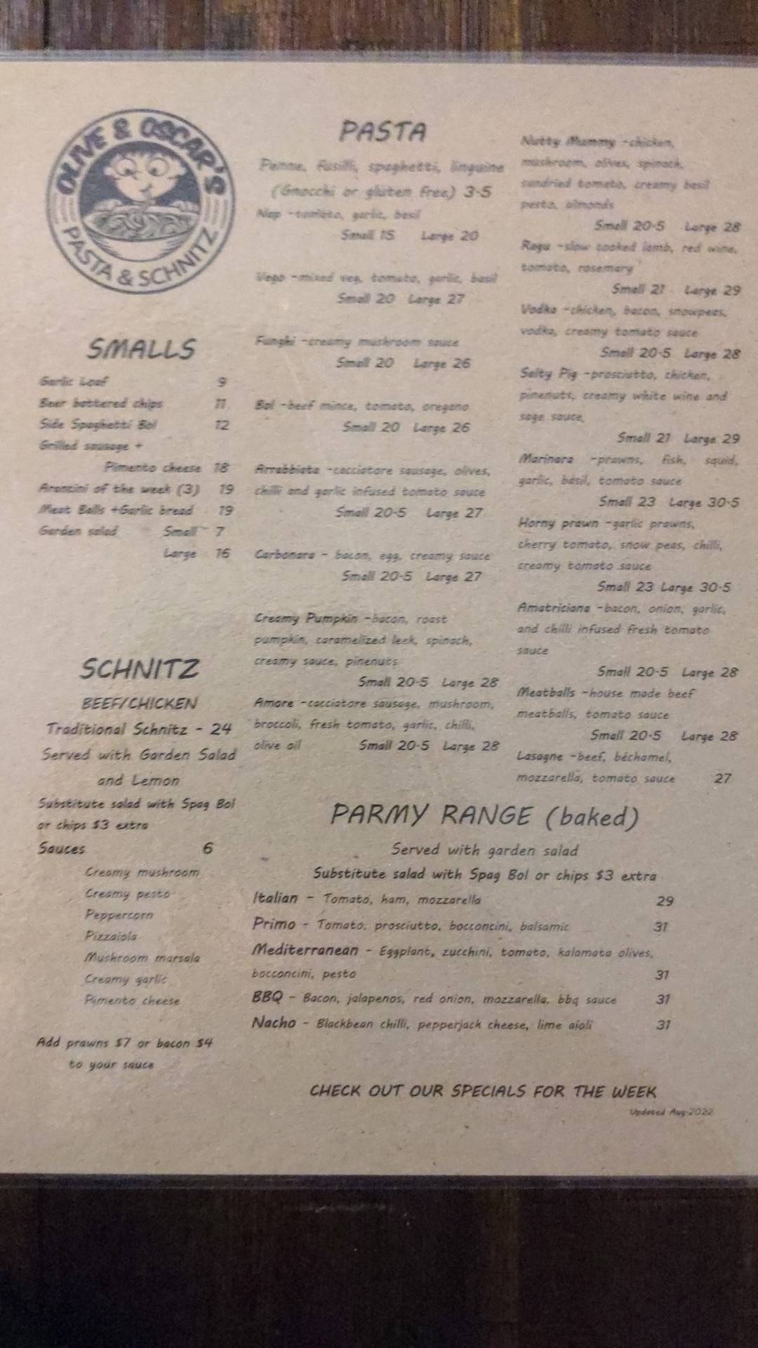 Menu at Olive And Oscars restaurant, Applecross