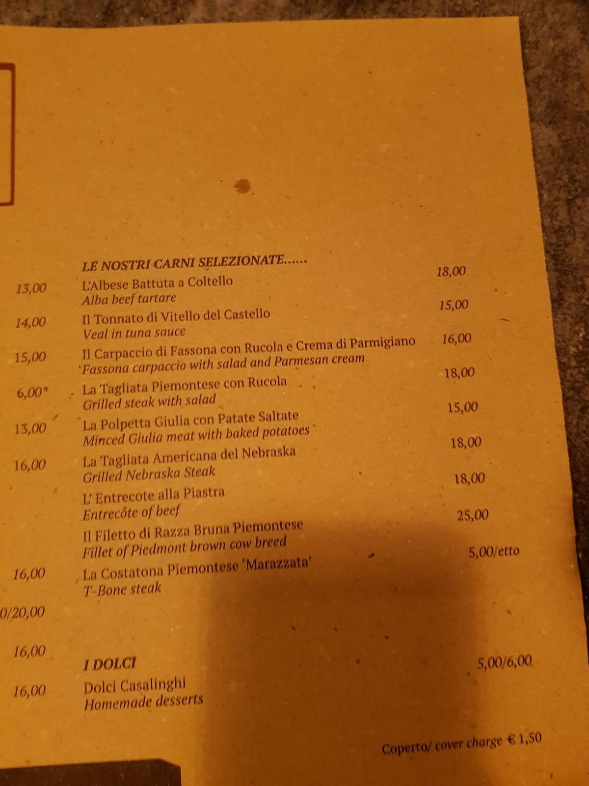 Speisekarte von Osteria del Castello restaurant, Verbania