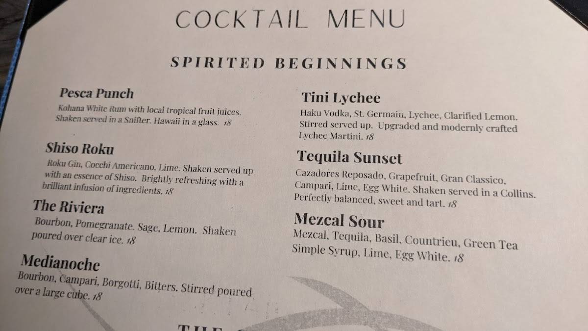 Menu at PESCA Waikiki Beach restaurant, Honolulu