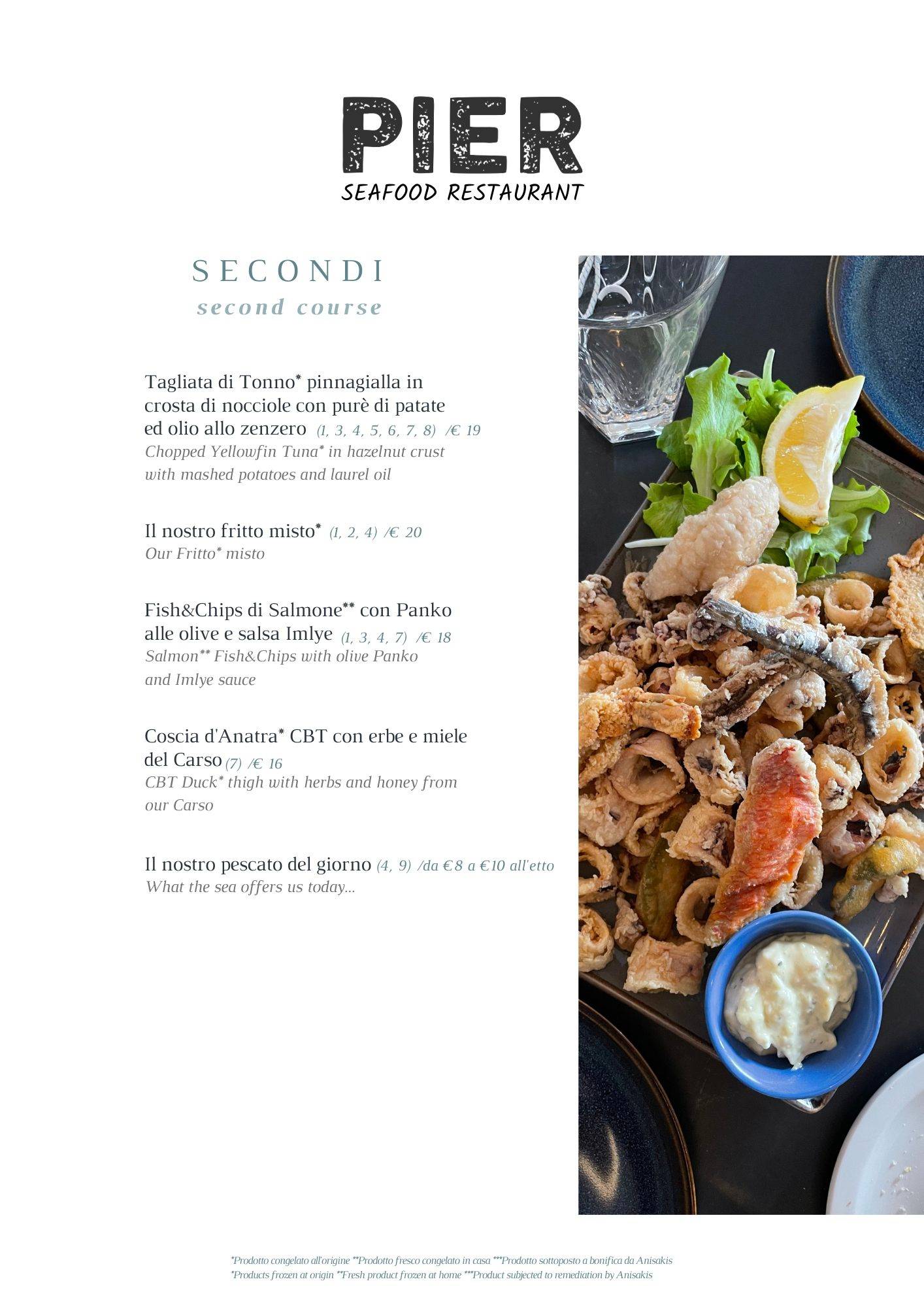 Menu da Pier The Roof ristorante, Trieste