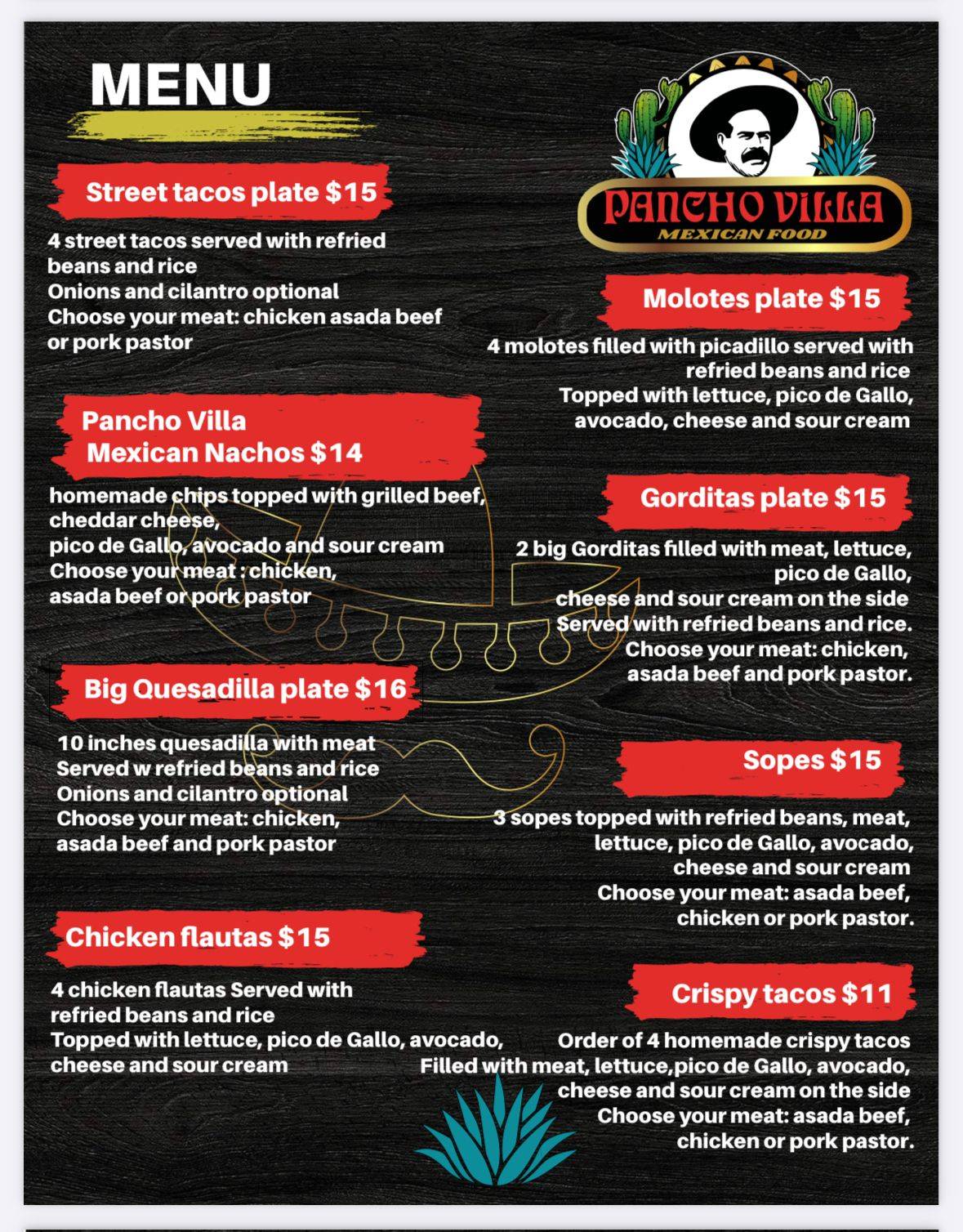 Menu at Pancho Villa Mexican Food Brenham restaurant, Brenham