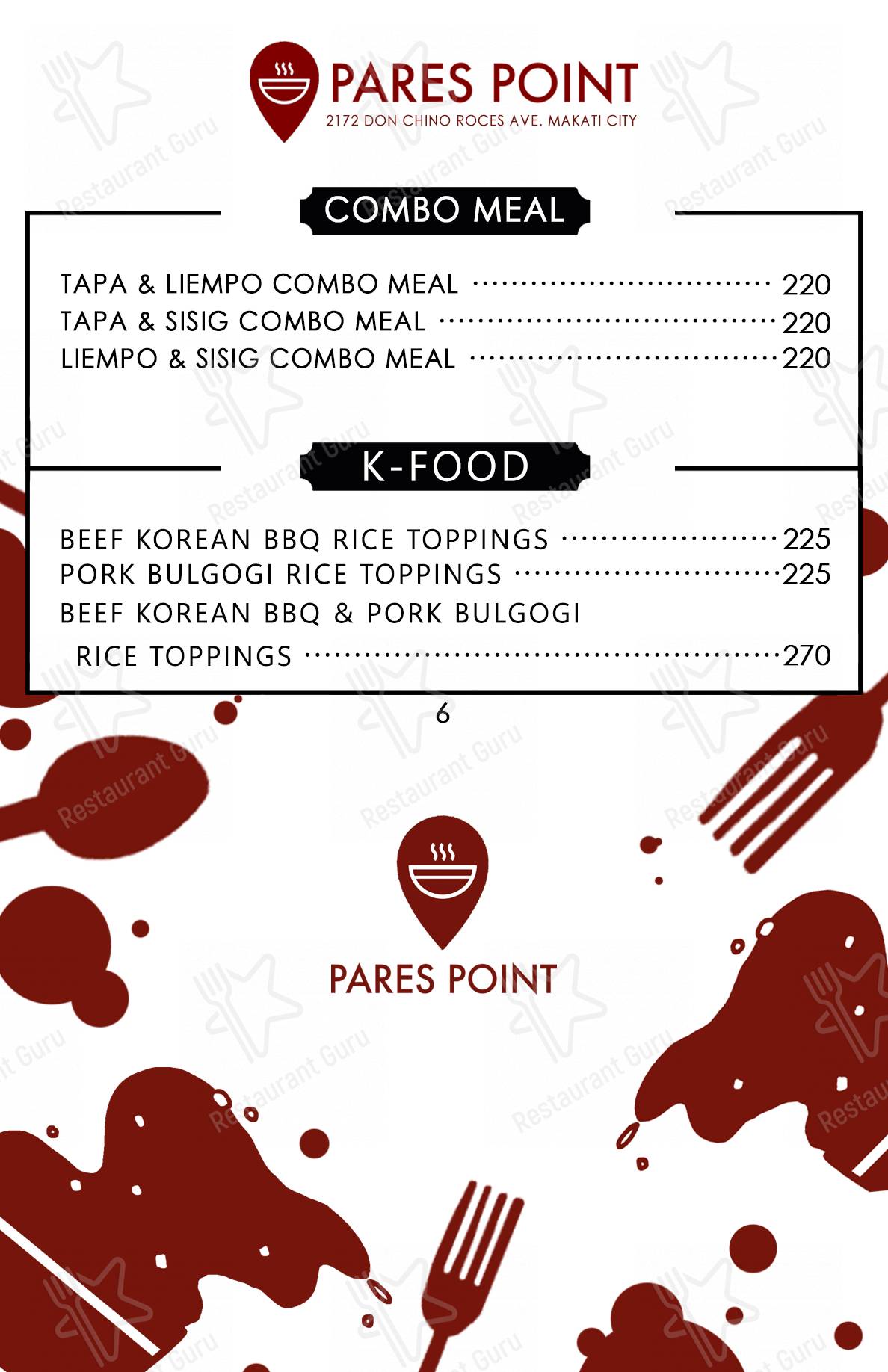 Menu at Pares Point Grill and Resto Bar, Makati
