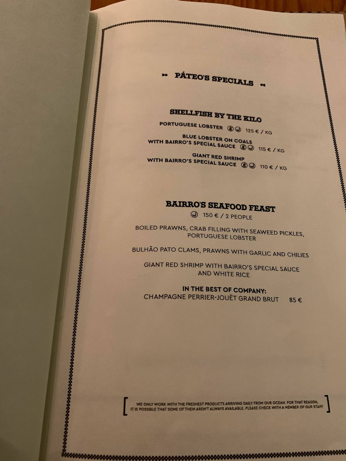 Menu at Pateo - Bairro do Avillez restaurant, Lisbon