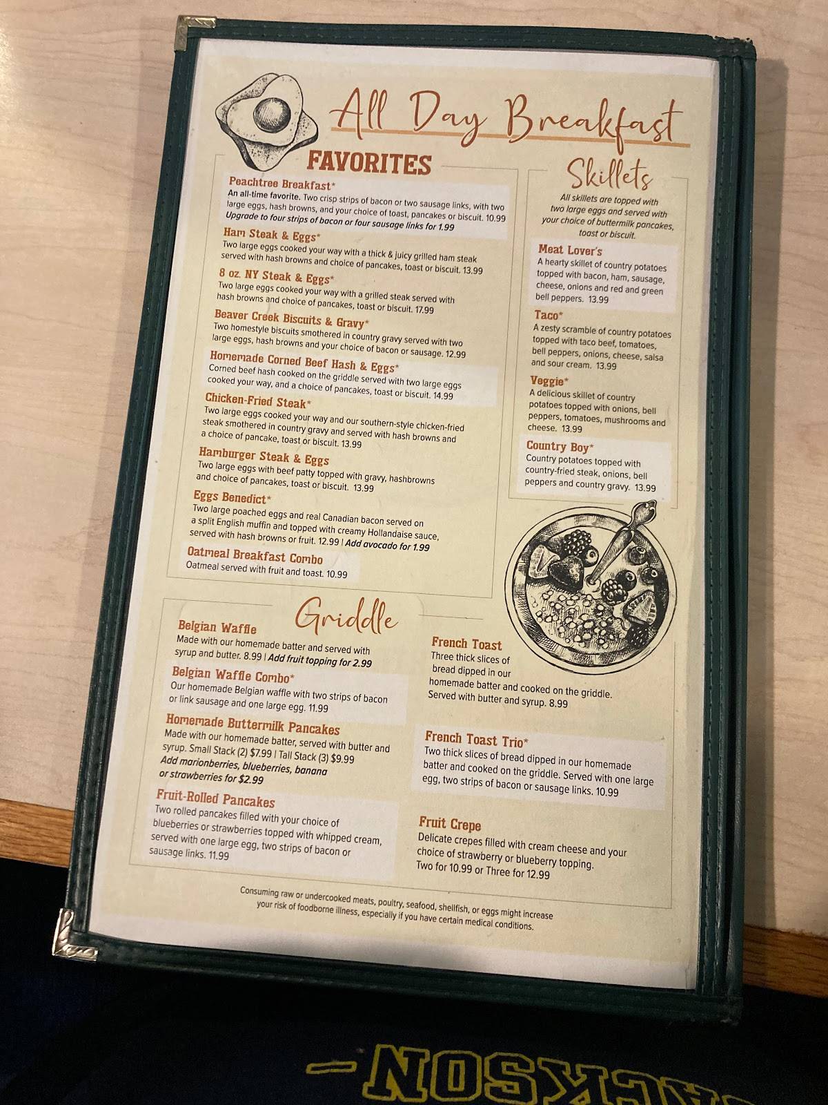 Menu at Peachtree Restaurant and pie house, Vancouver, NE Hwy 99