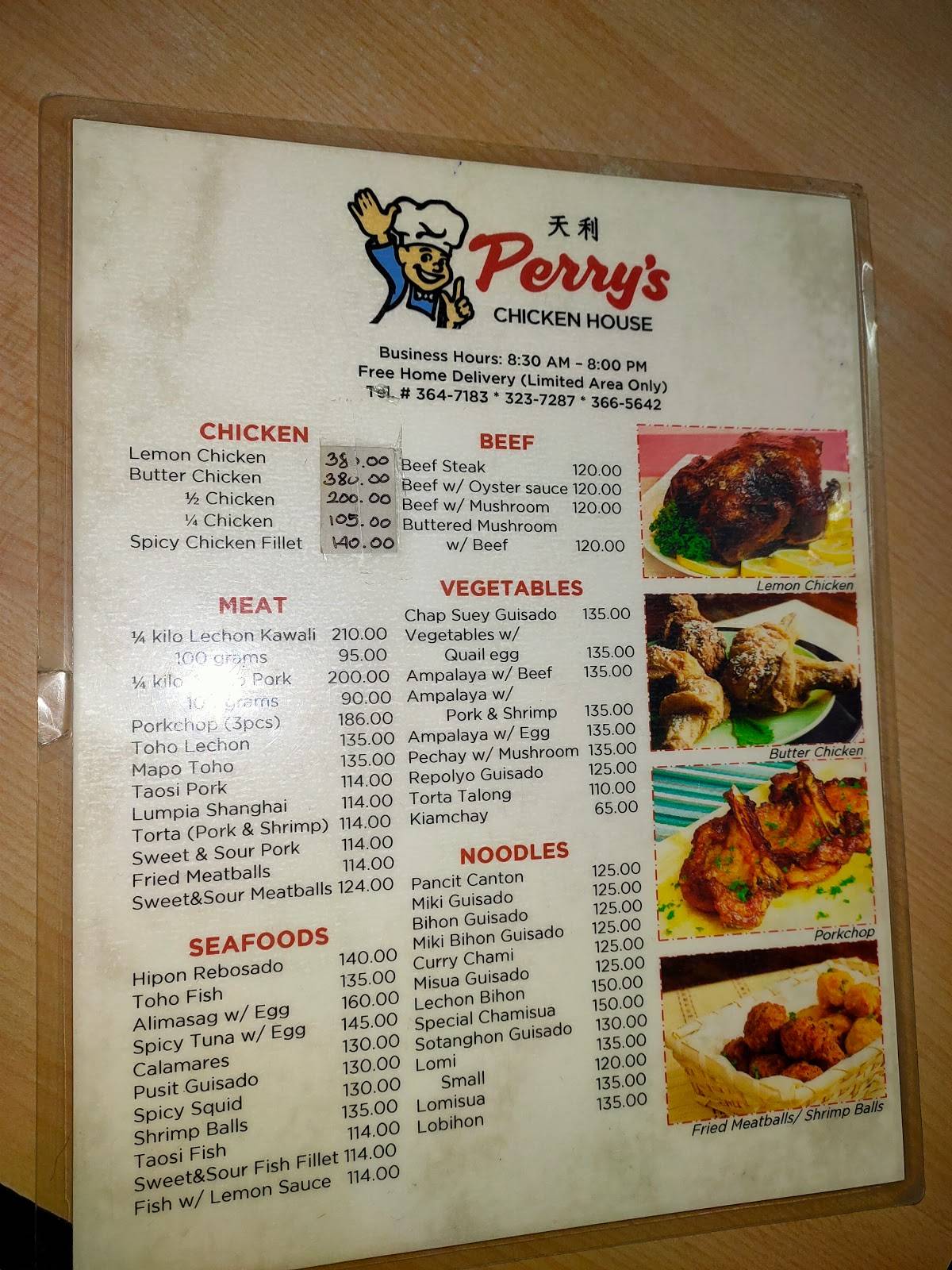 Menu at Perry's Chicken House restaurant, Caloocan