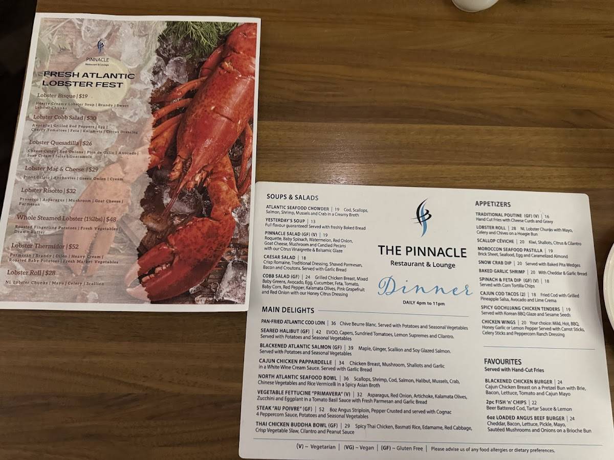Menu at Pinnacle Restaurant and Lounge, St. John's