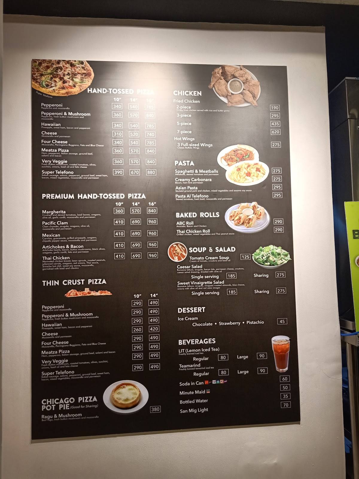 Menu at Pizza Telefono restaurant, Parañaque