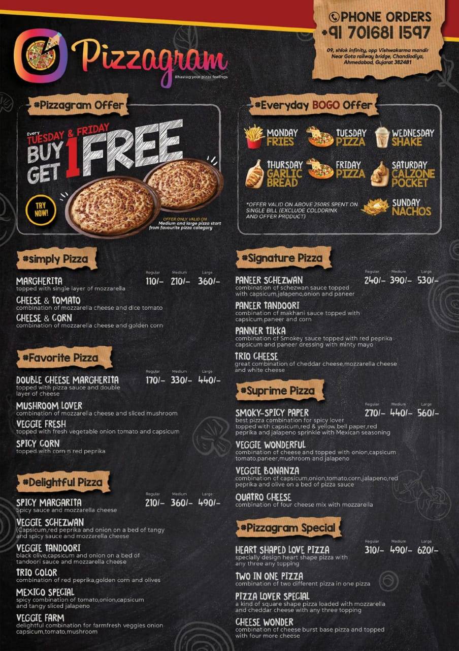 Menu at Pizzagram chandlodiya, Ahmedabad