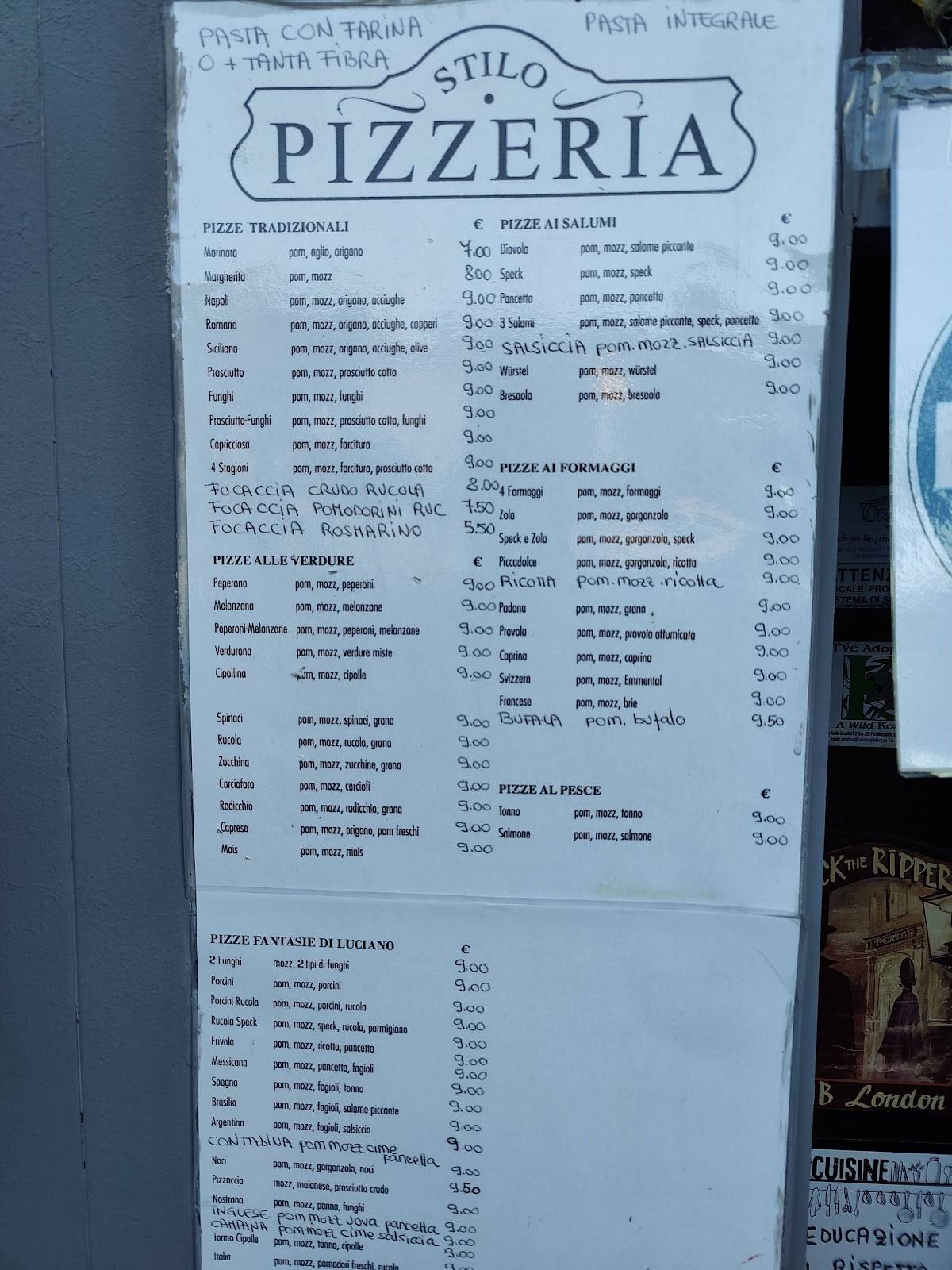 Menu at Pizzeria Stilo, Capiago Intimiano