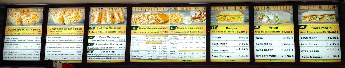 Menu at Poulet Frit Maniaque restaurant, Gatineau