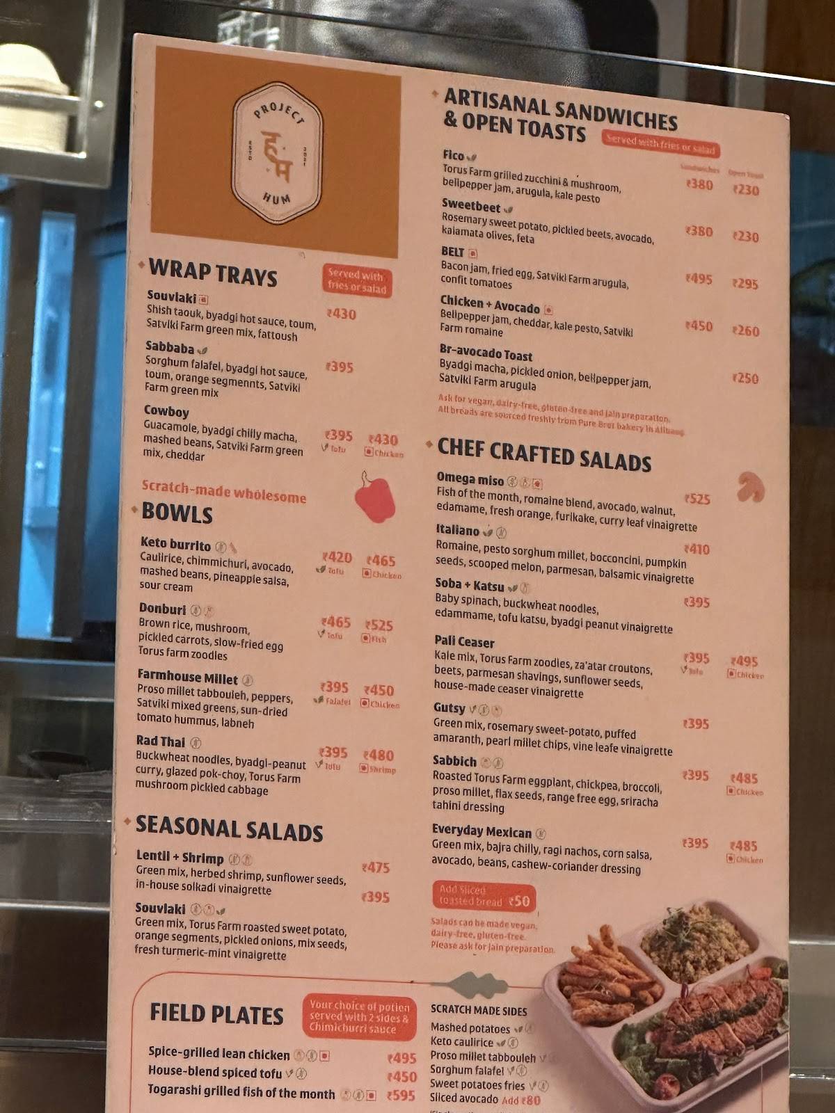 Menu at Project Hum, Mumbai