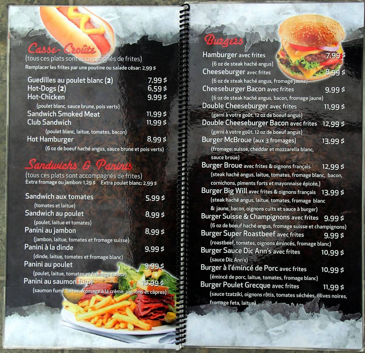 Menu au Québec Broue restaurant, Québec, Wilfrid-Hamel Blvd