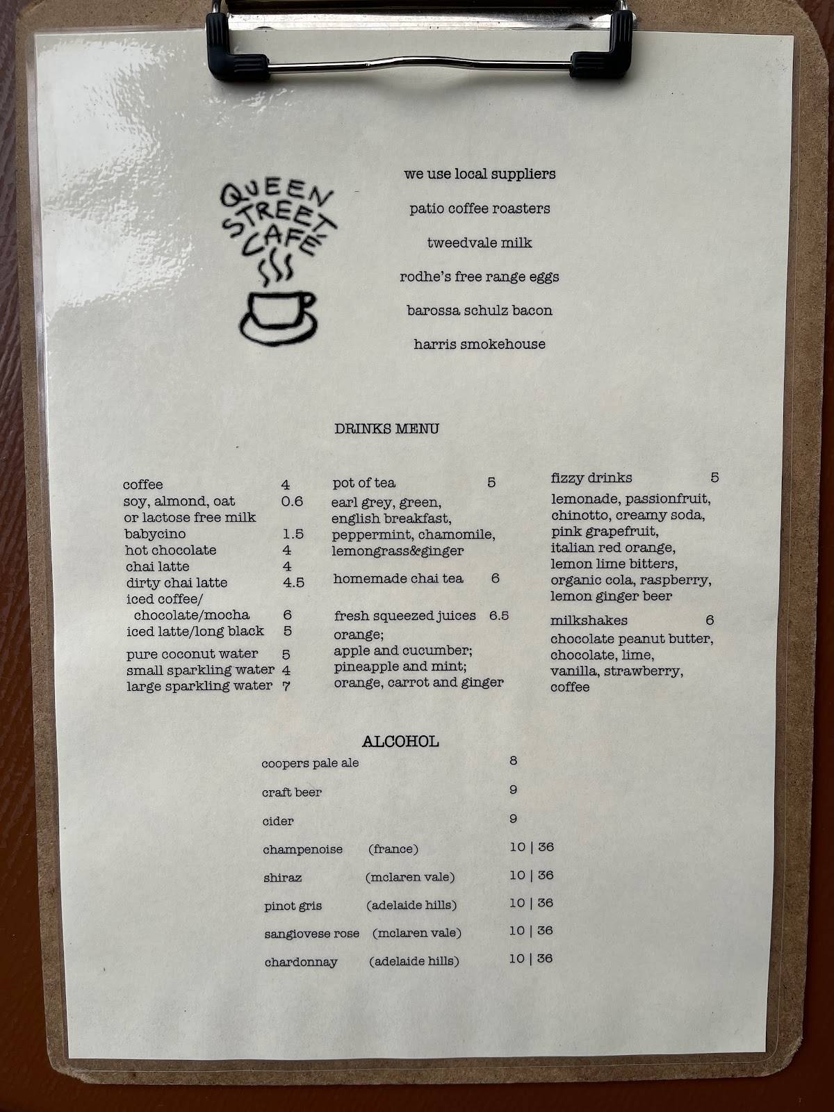 Menu at Queen Street cafe., Croydon