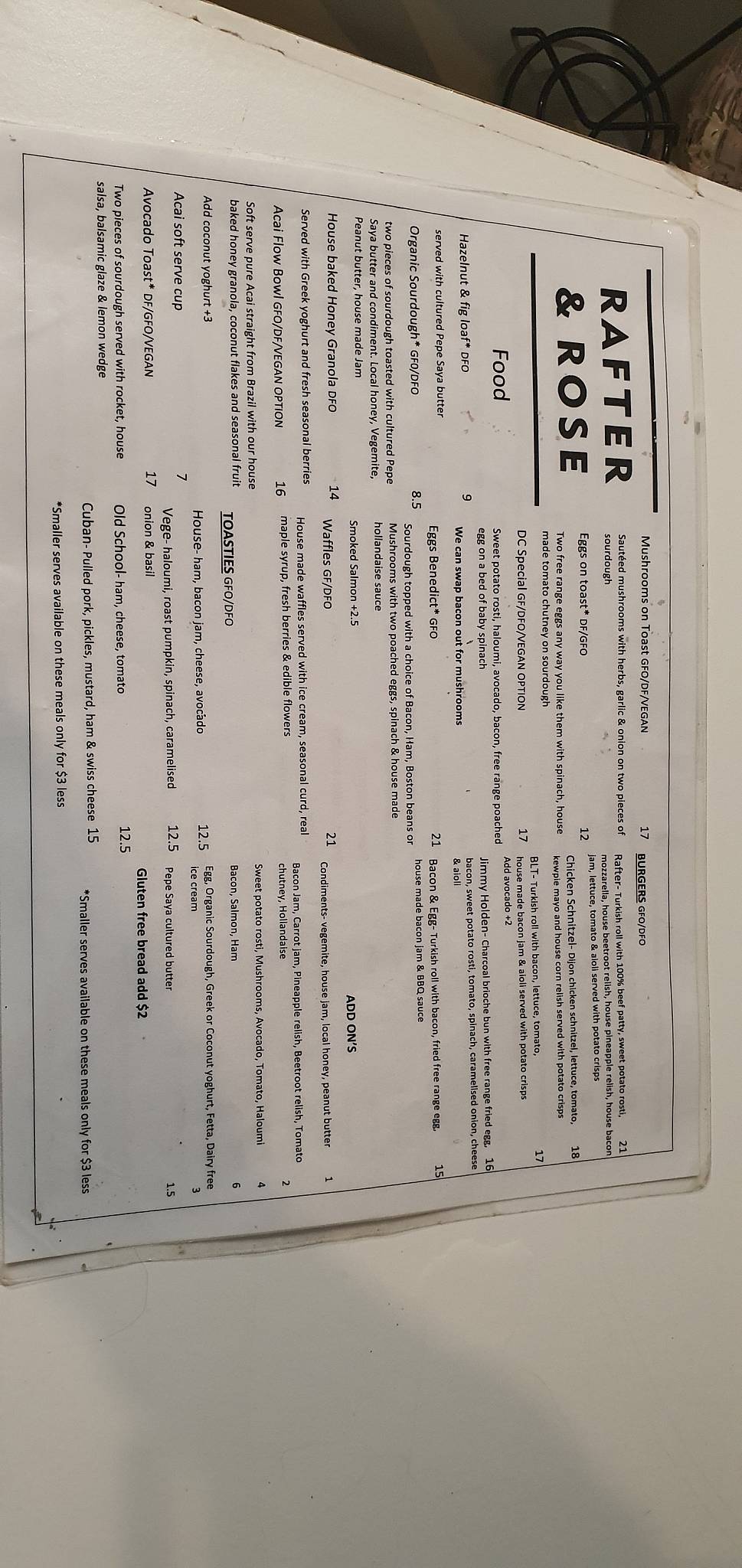 Menu at Rafter & Rose restaurant, Ipswich