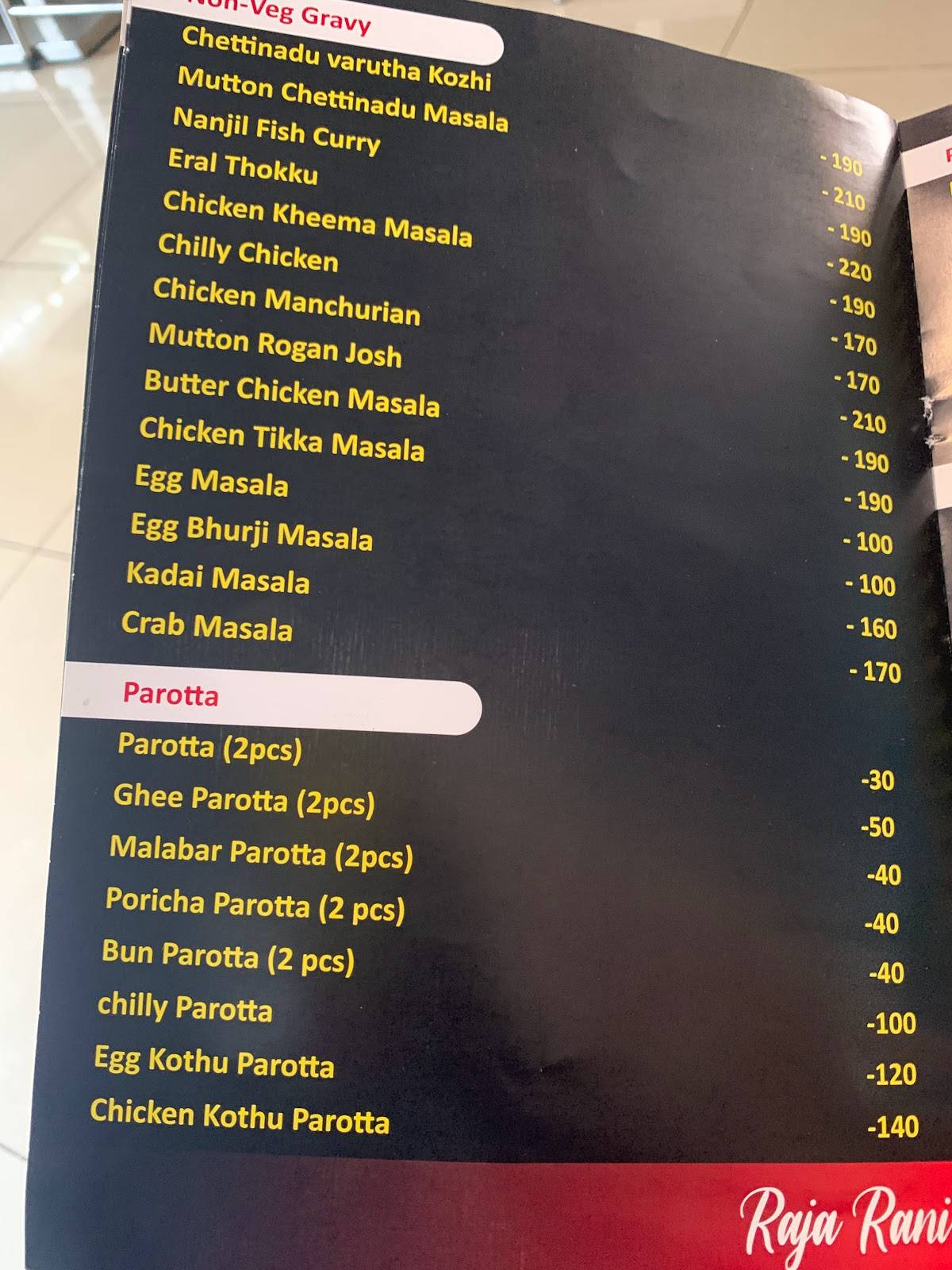 Menu at Raja Rani Family Restaurant A/C (Veg & Non Veg), Chennai