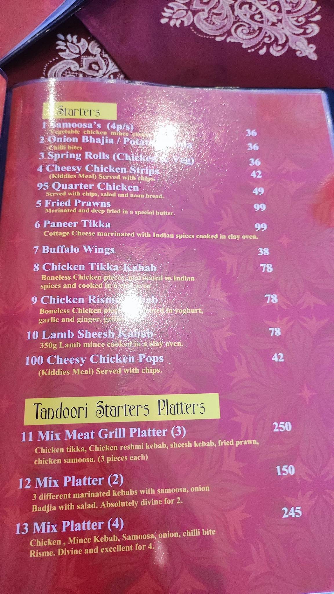 Menu at Rasam Tandoori Indian Restaurant & Takeaway @ moreleta park ...
